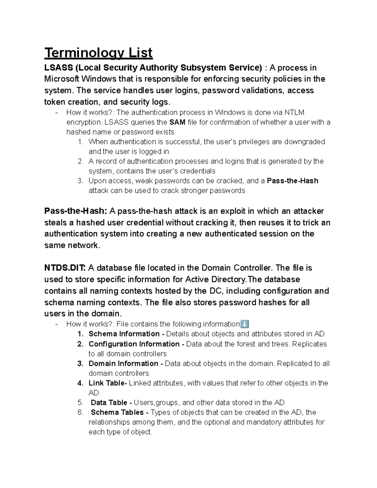 Ms Security Terminology - Terminology List LSASS (Local Security ...