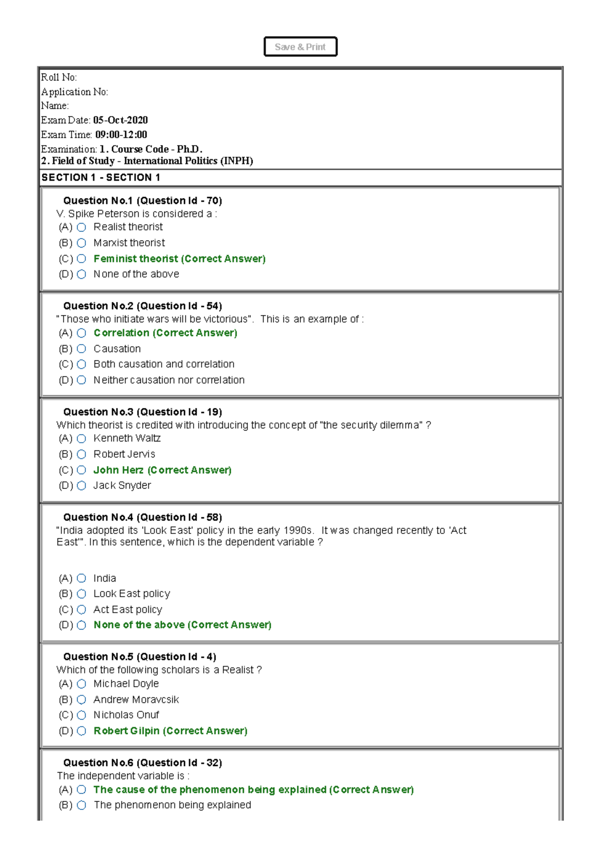 2. INP 2020 - Excellent - Save & Print Roll No: Application No: Name ...