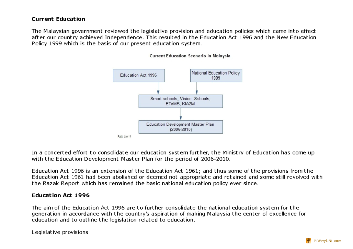 A development of education system in malaysia current - Current Educat ...