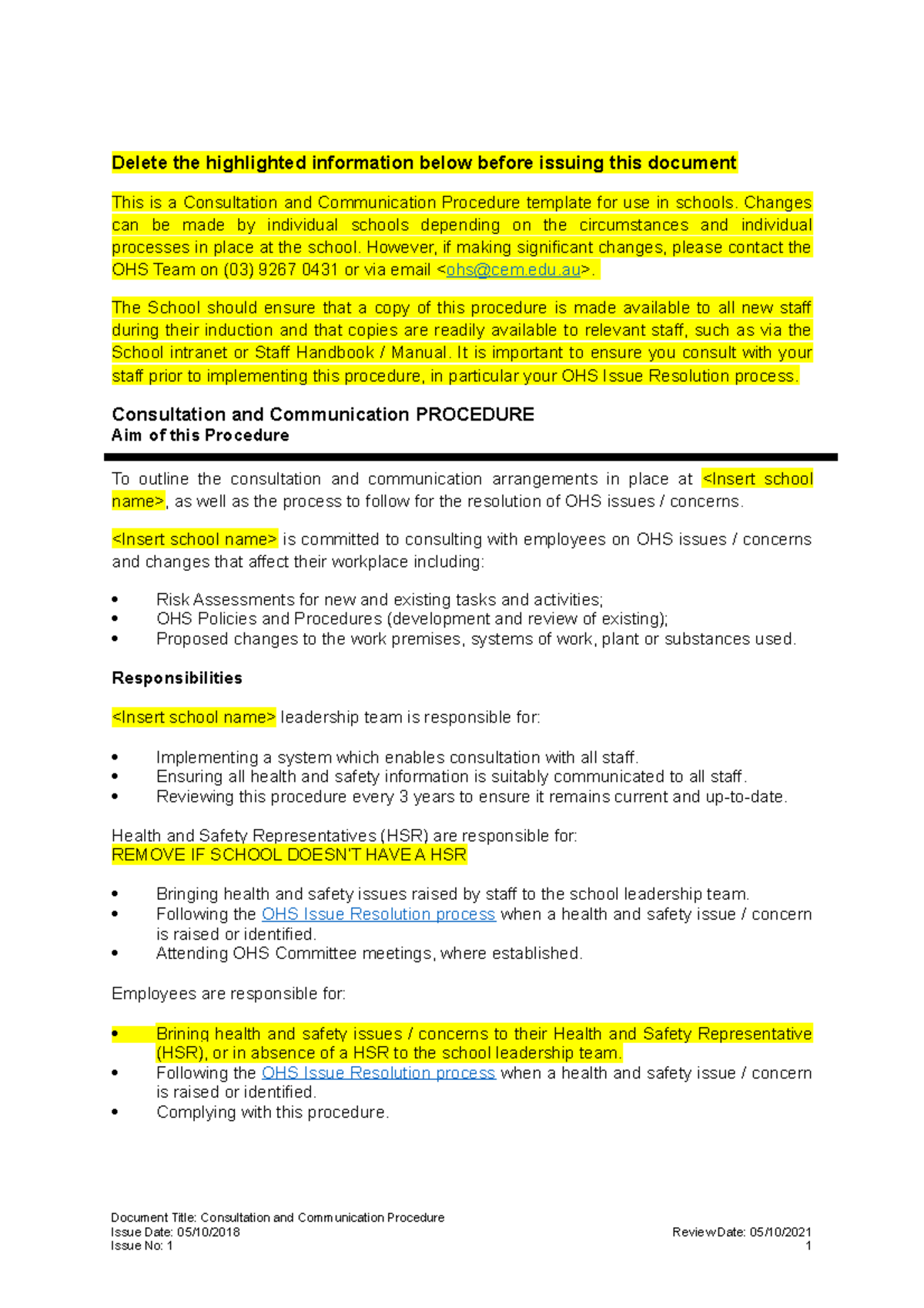 Consultation and Communication Procedure - Changes can be made by ...