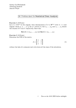 3. Problem sheet for Statistical Data Analysis - Institut für ...