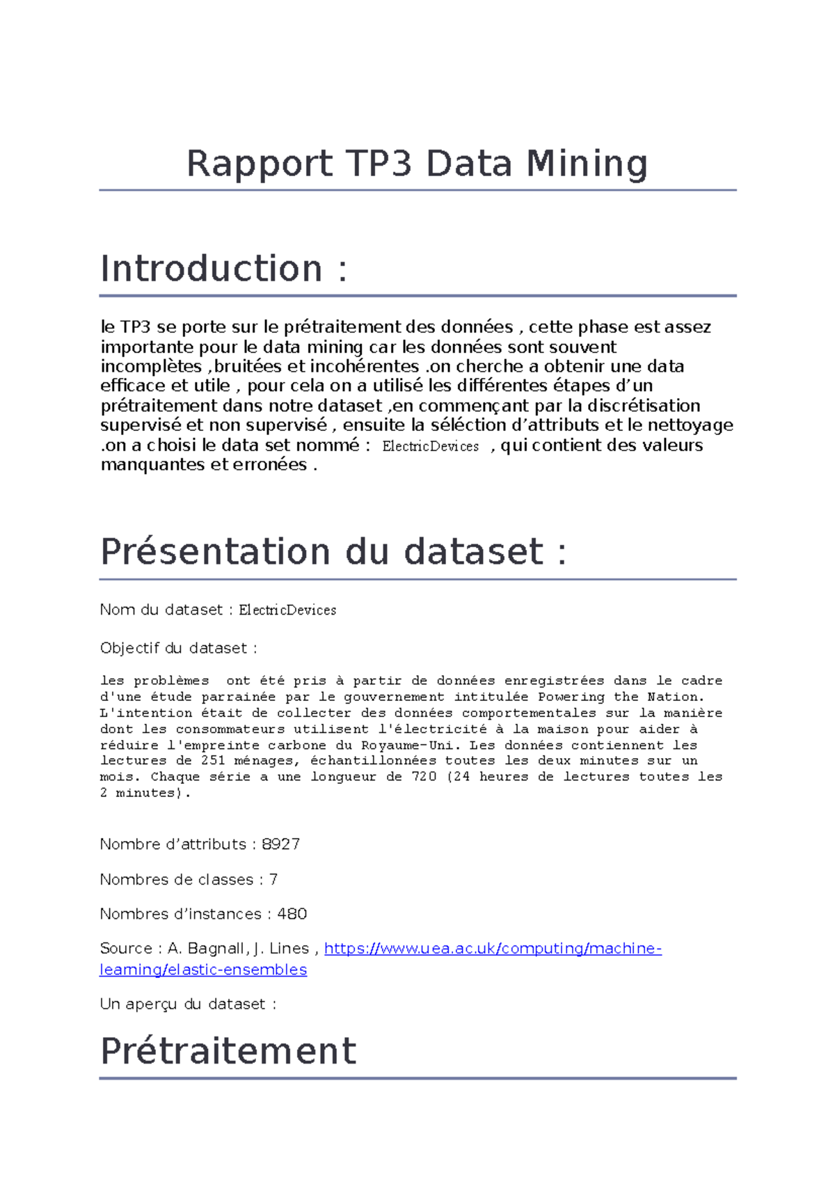 Rapport Tp 3 - TP3 sol - Rapport TP3 Data Mining Introduction : le TP3 se porte sur le ...