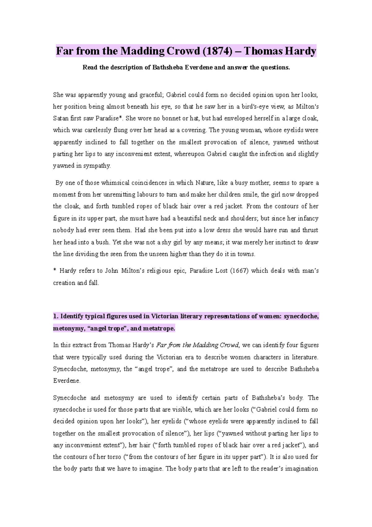 Portfolio 5 - Thomas Hardy - Far from the madding crowd - analysis ...