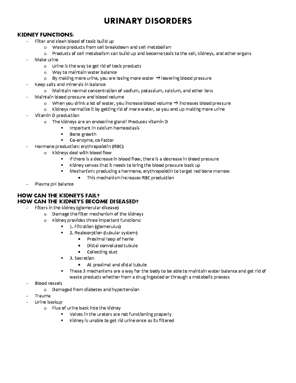 Urinary and ACID BASE Disorders study guide - URINARY DISORDERS KIDNEY ...