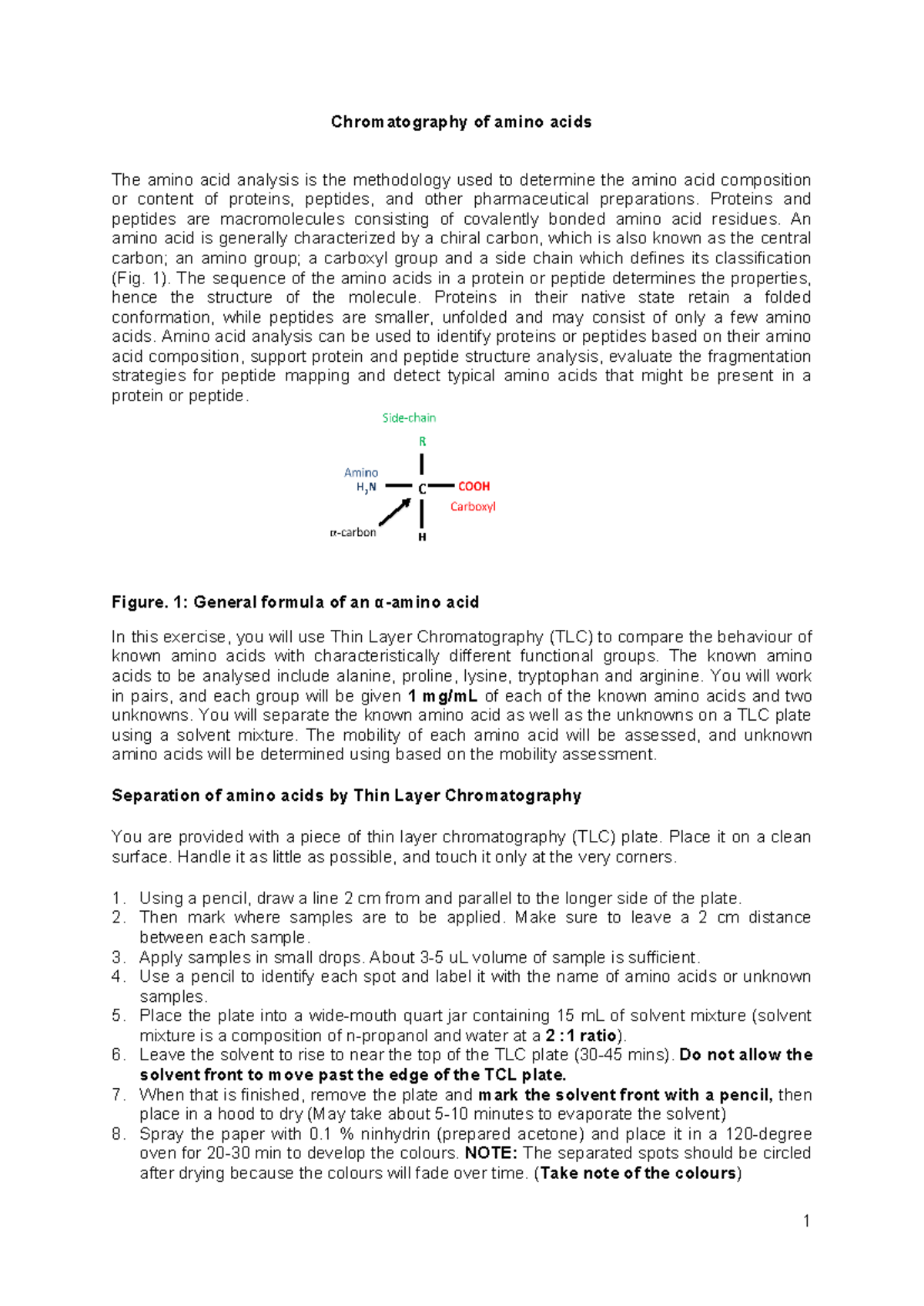 Amino Acids - Thin Layer Chromatography - 1 Chromatography of amino ...