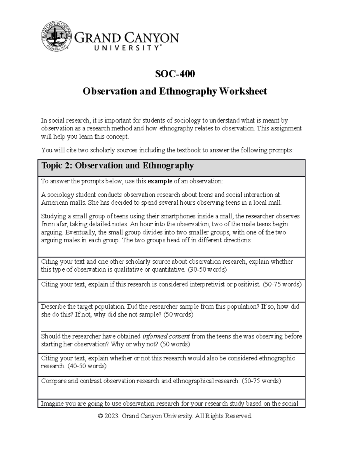 SOC-400 - observation and ethnography - SOC- Observation and ...