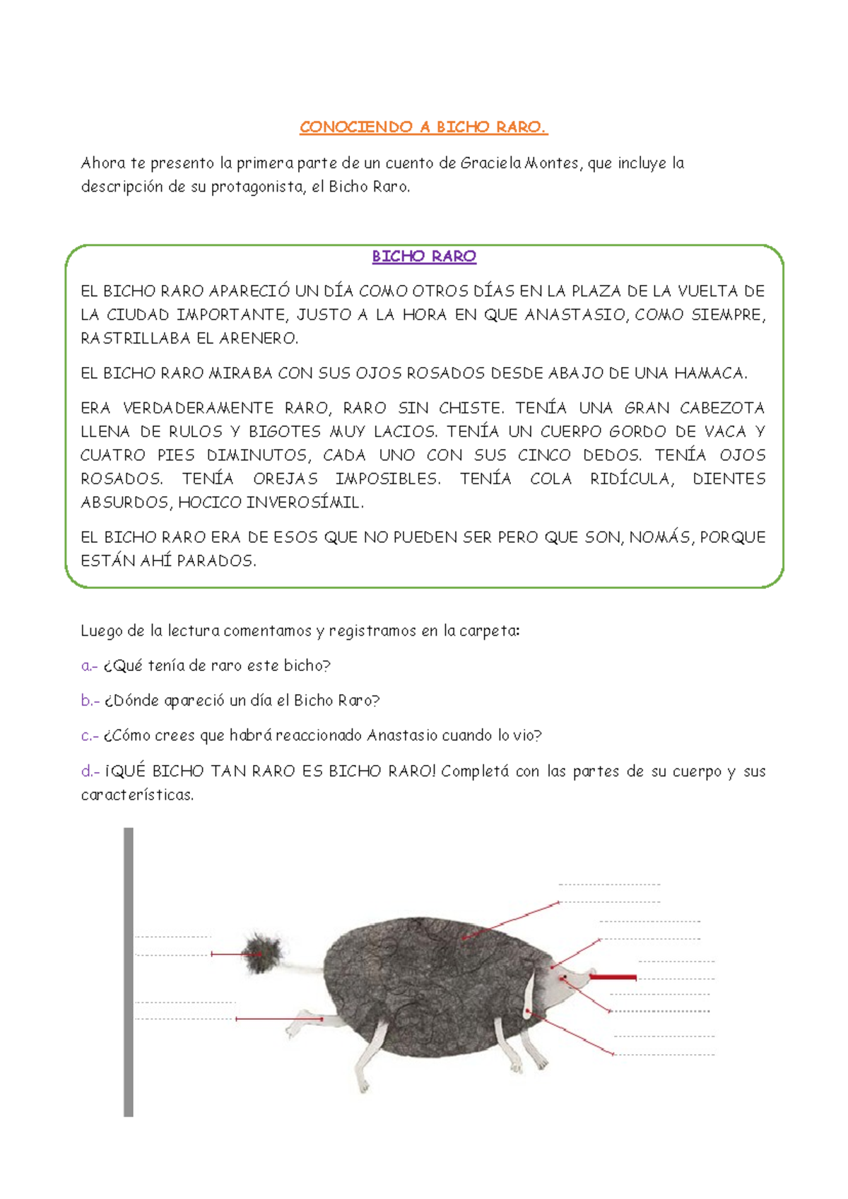 Secuencia DE Actividades Bicho RARO - CONOCIENDO A BICHO RARO. Ahora te ...