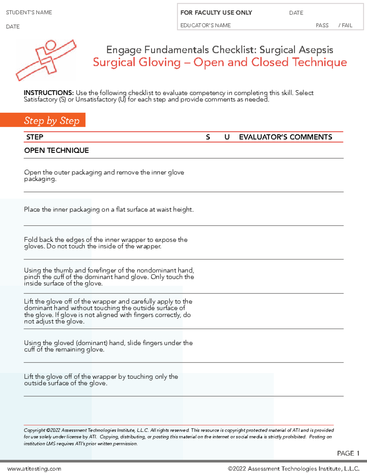 Skills Checklist Infection Control Surgical Gloving - atitesting ©2022 ...