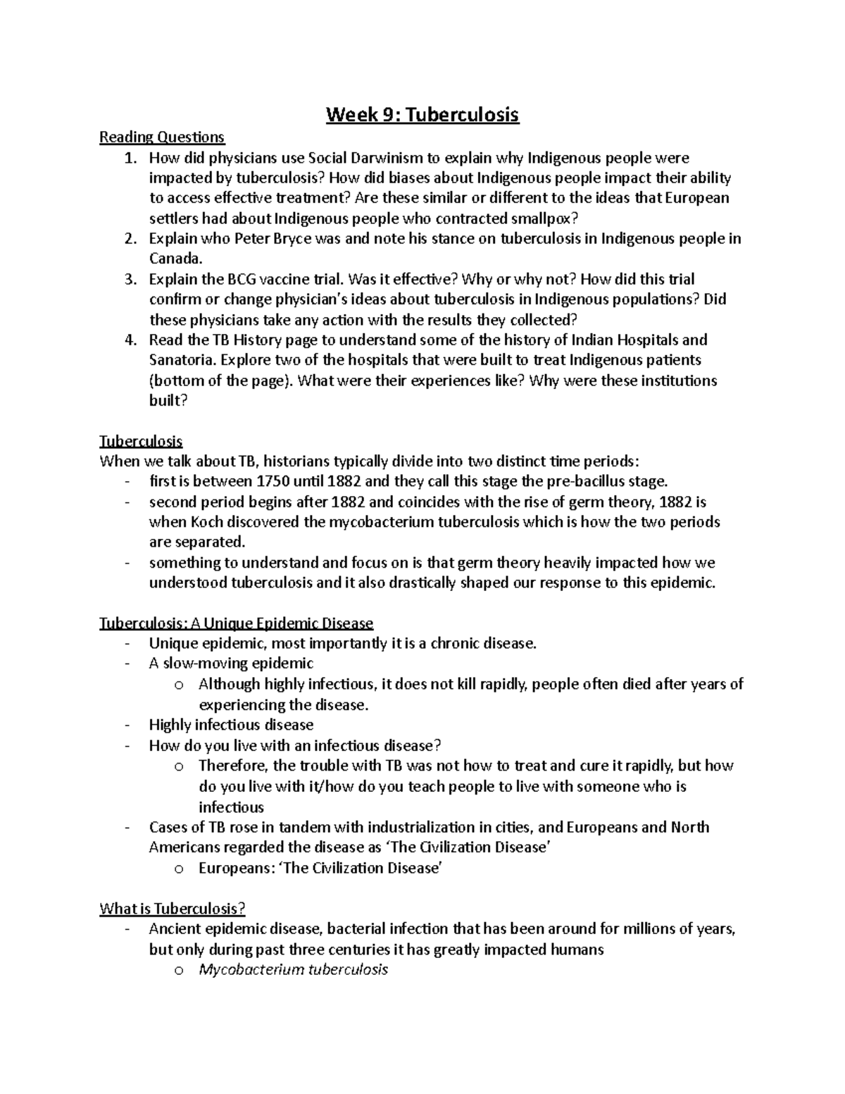 2195 W9 Tuberculosis - full lecture notes - Week 9: Tuberculosis ...