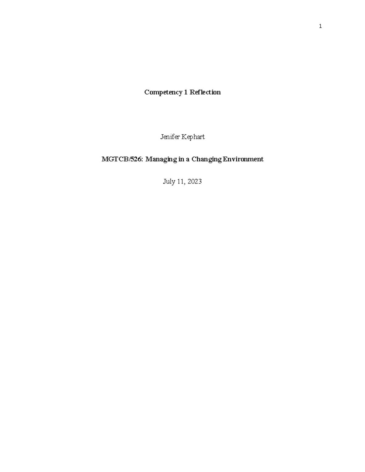 Competency 1- Reflection #60399 - Competency 1 Reflection Jenifer ...