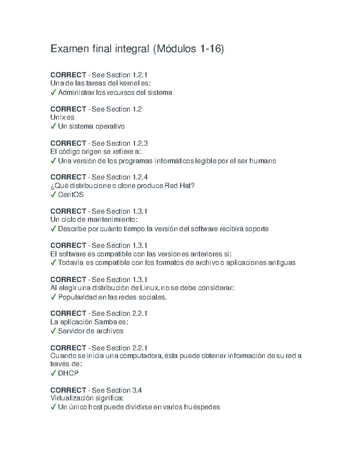 Pdfcoffee - TUKITUKI - Examen final integral (Módulos 1-16) CORRECT - See Section 1. Una de las ...