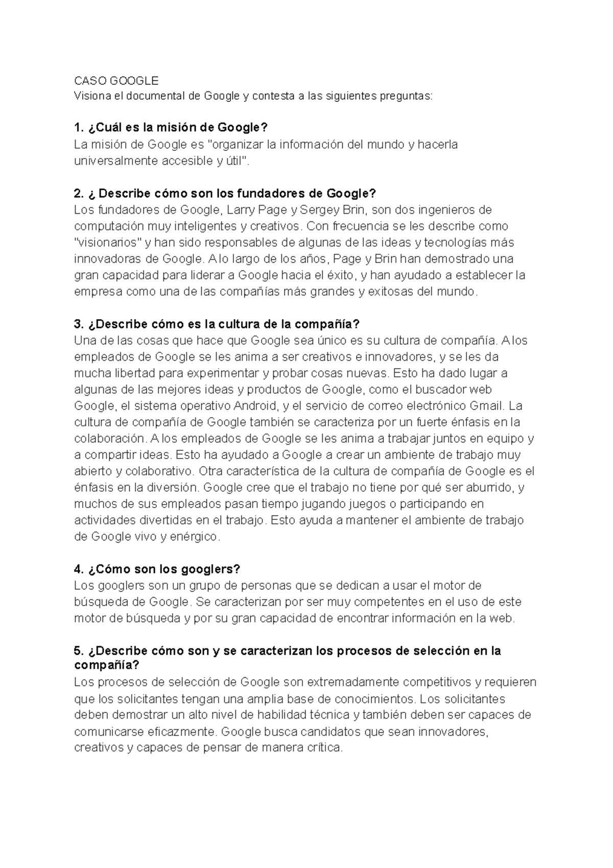 CASO Google - Comunicacon y atencion cliente - CASO GOOGLE Visiona el ...