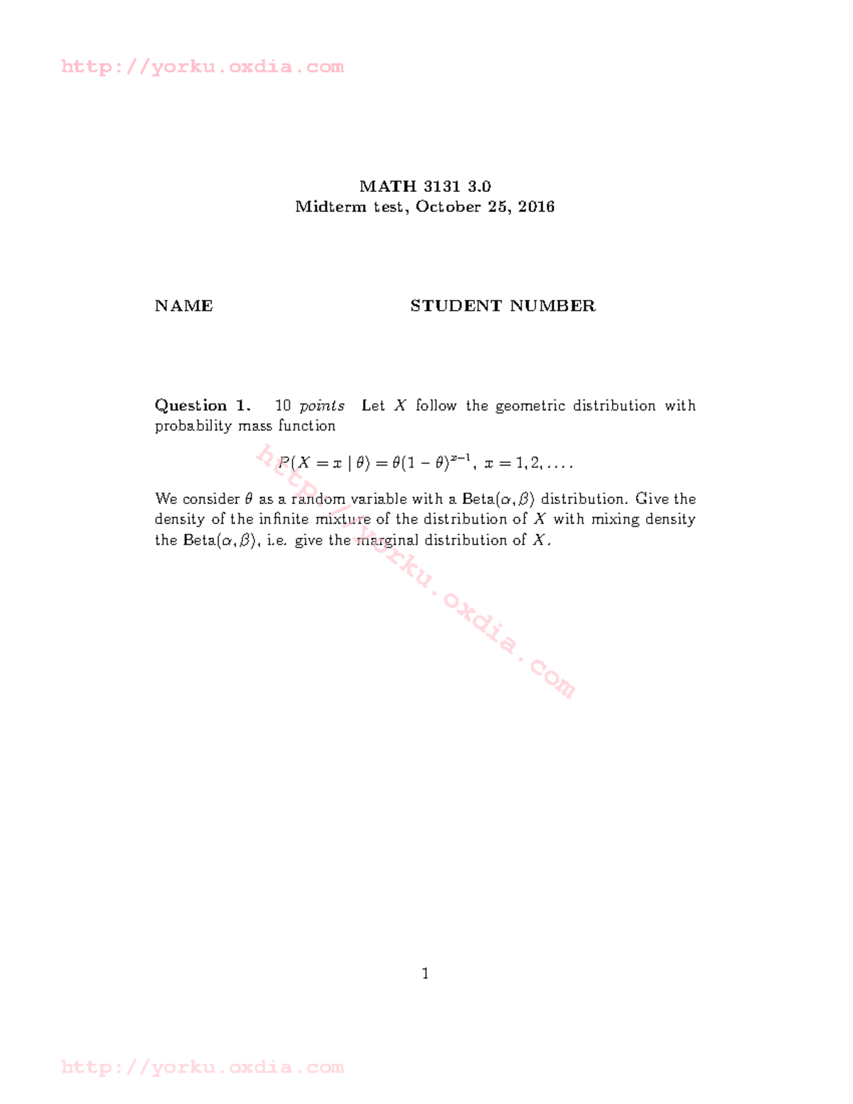 Sample/practice exam, questions - yorku.oxdia MATH 3131 3 Midterm test ...