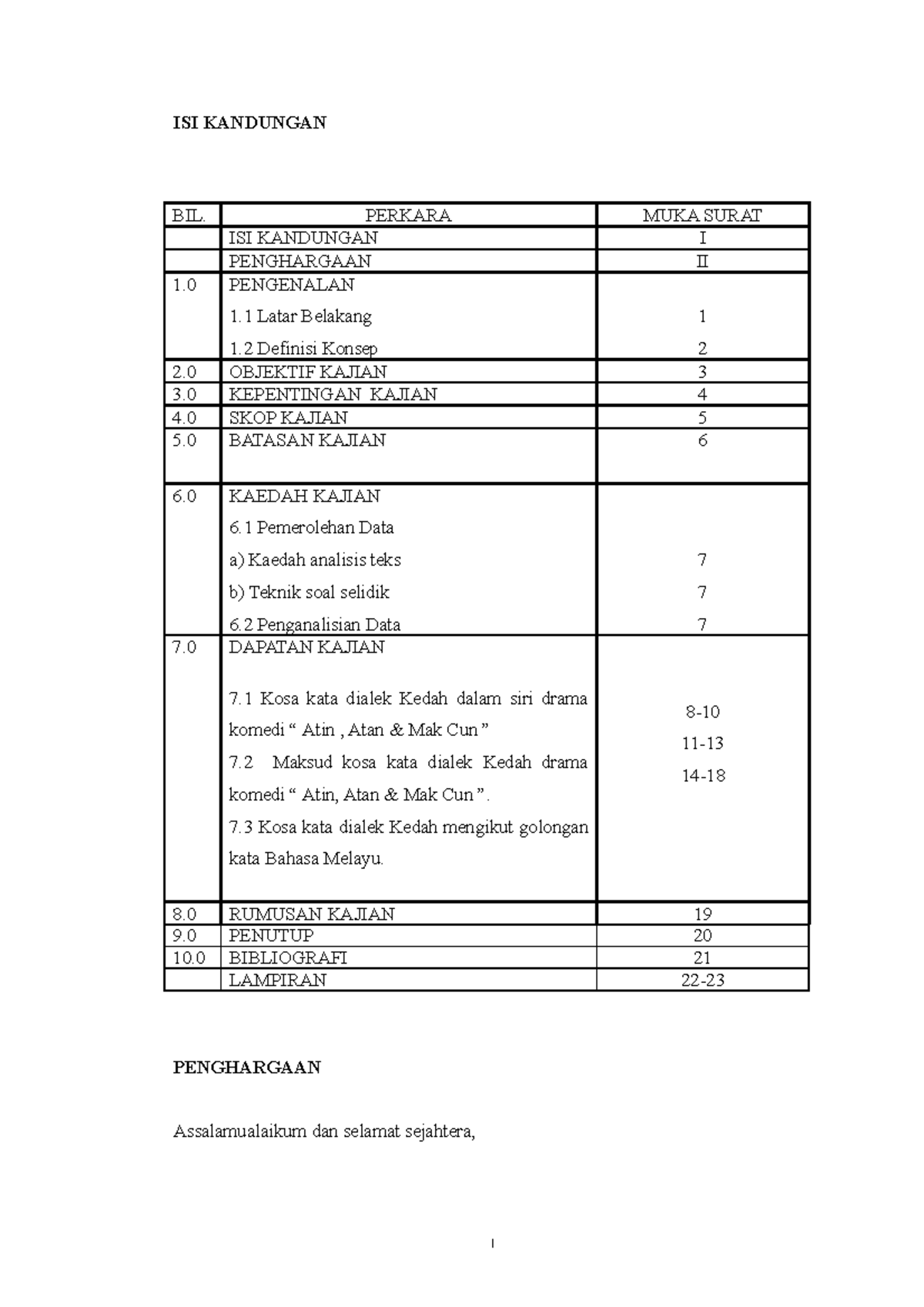 Kerja Kursus BM SEM 3 Penuh - I ISI KANDUNGAN BIL. PERKARA MUKA SURAT ...
