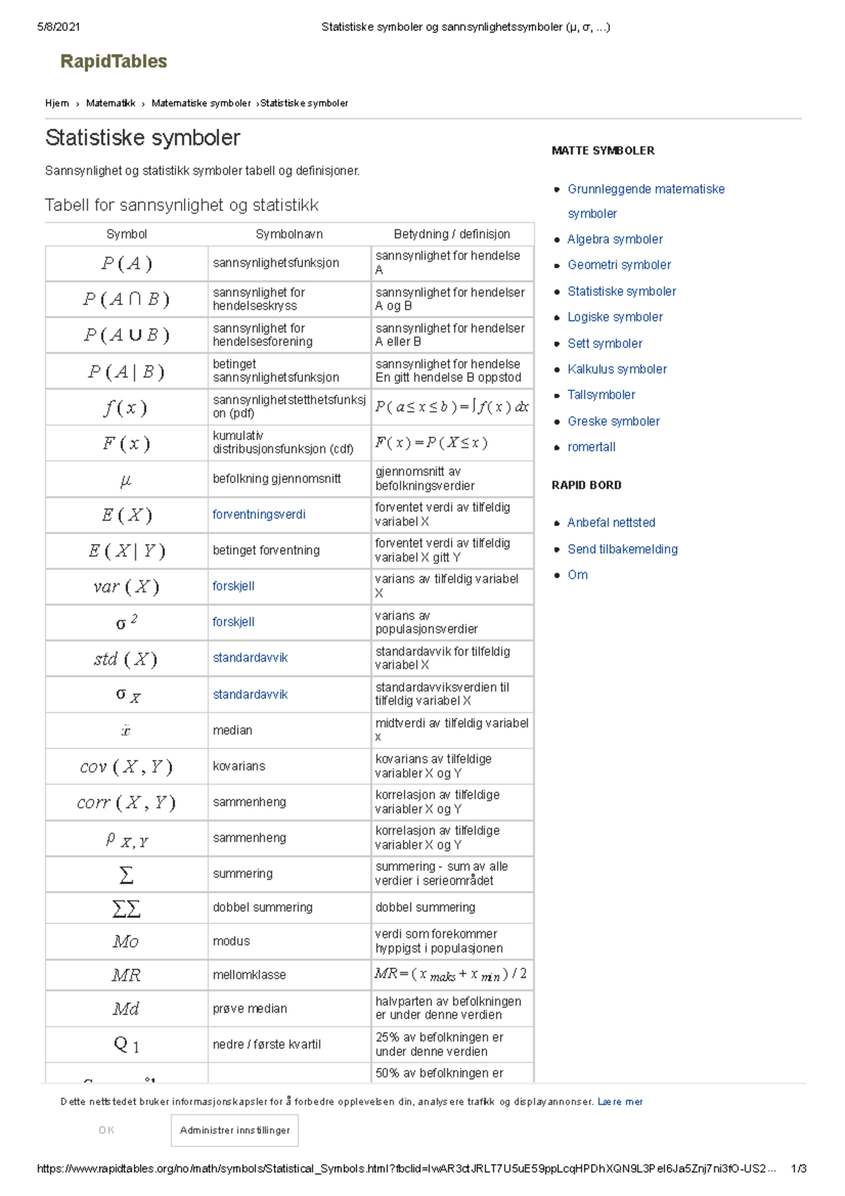 Statistiske symboler og sannsynlighetssymboler (μ, σ, - ..) - Studocu