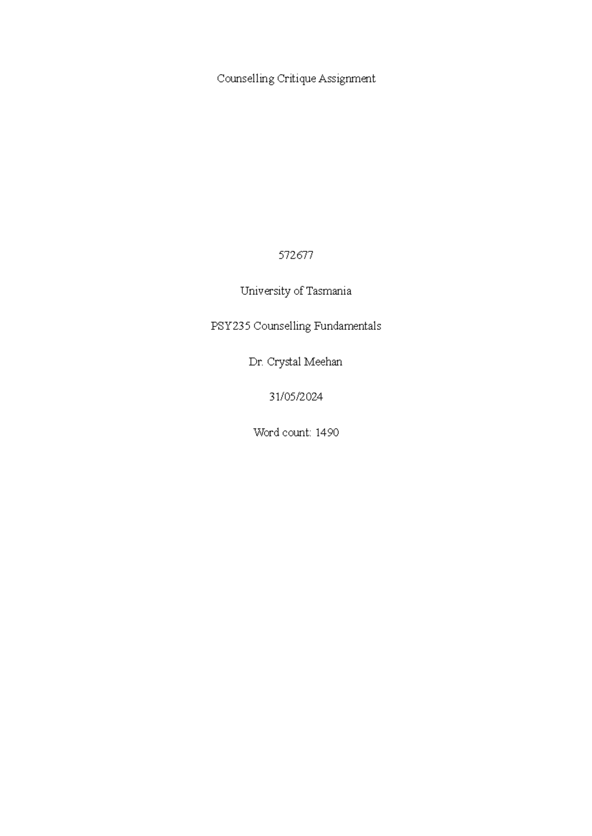 Counselling Critique Assignment - Counselling Critique Assignment ...