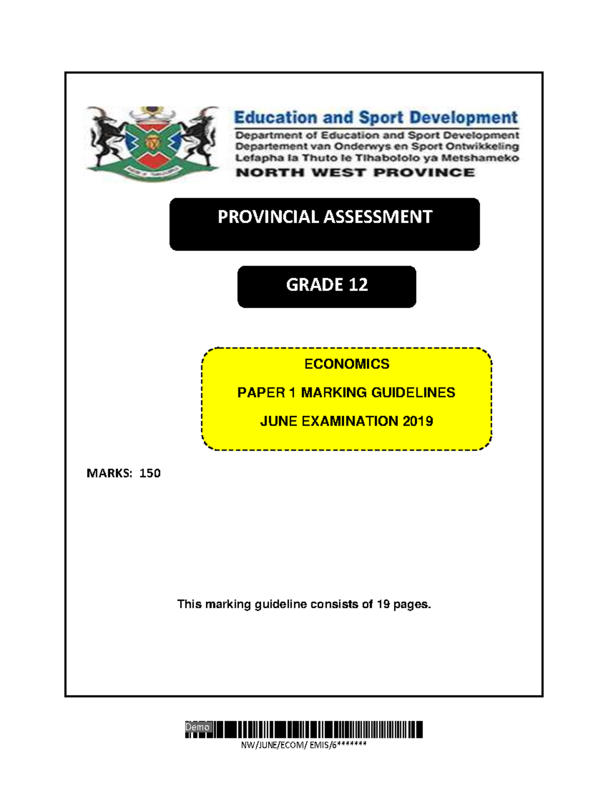 Economics-GR-12-MEMO-Paper-1 - Demo GG This marking guideline consists ...