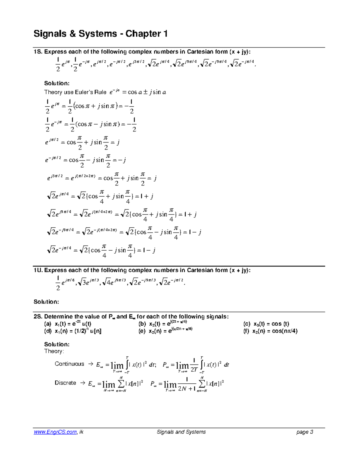 SSFch 1 - GOOD - Signals & Systems - Chapter 1 1S. Express each of the ...