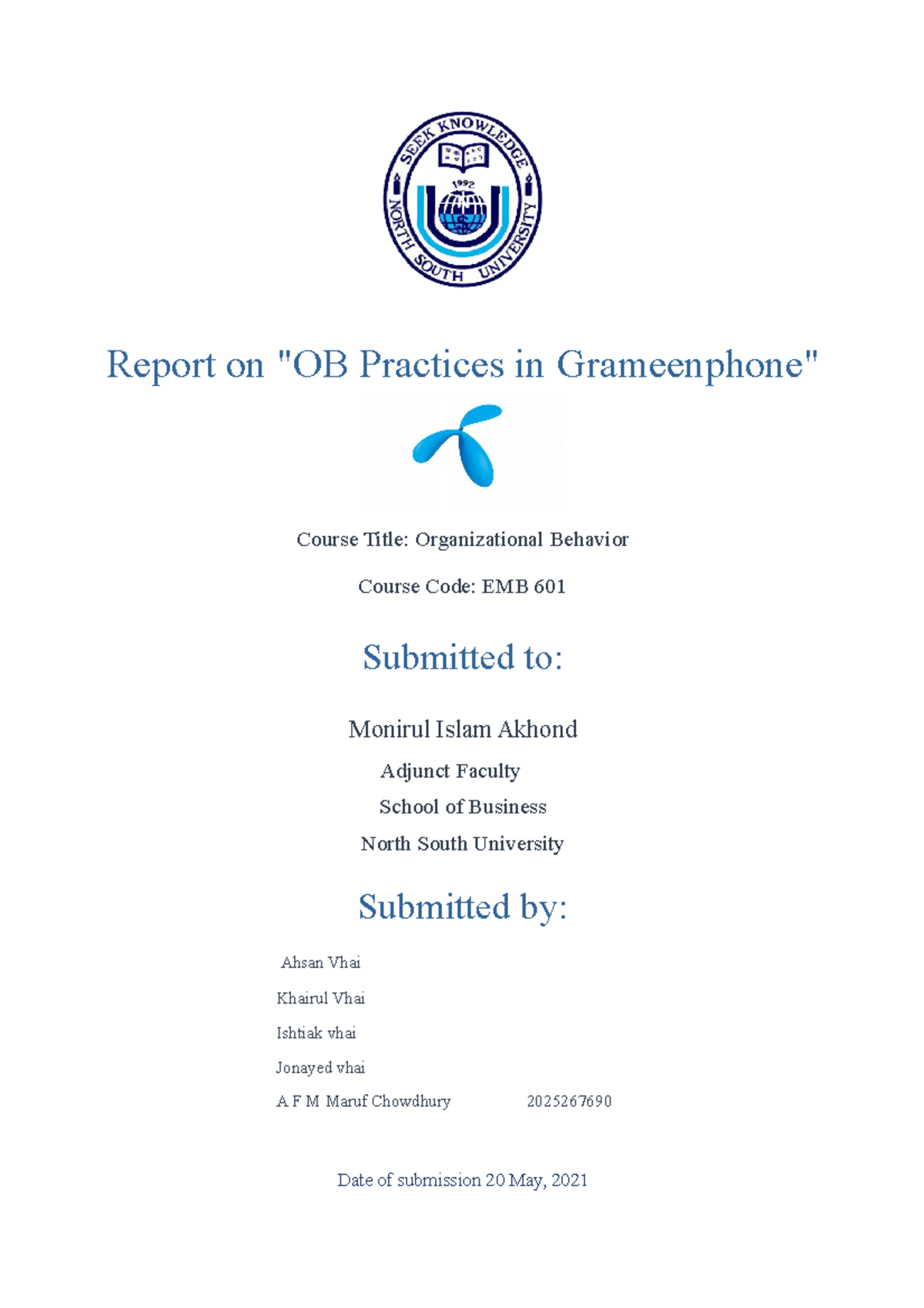 GP OB - GP OB - Report on "OB Practices in Grameenphone" Course Title ...