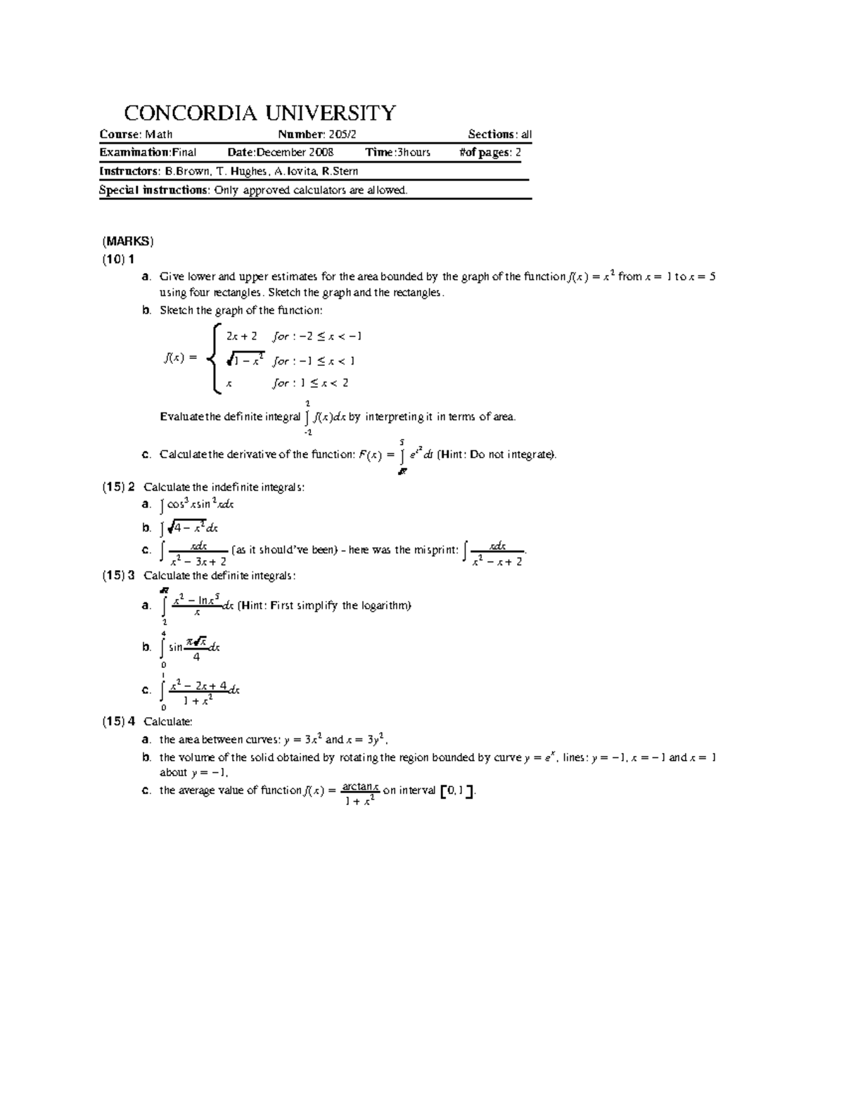 Exam 2008, questions and answers - Math exam sample for final with solution ...