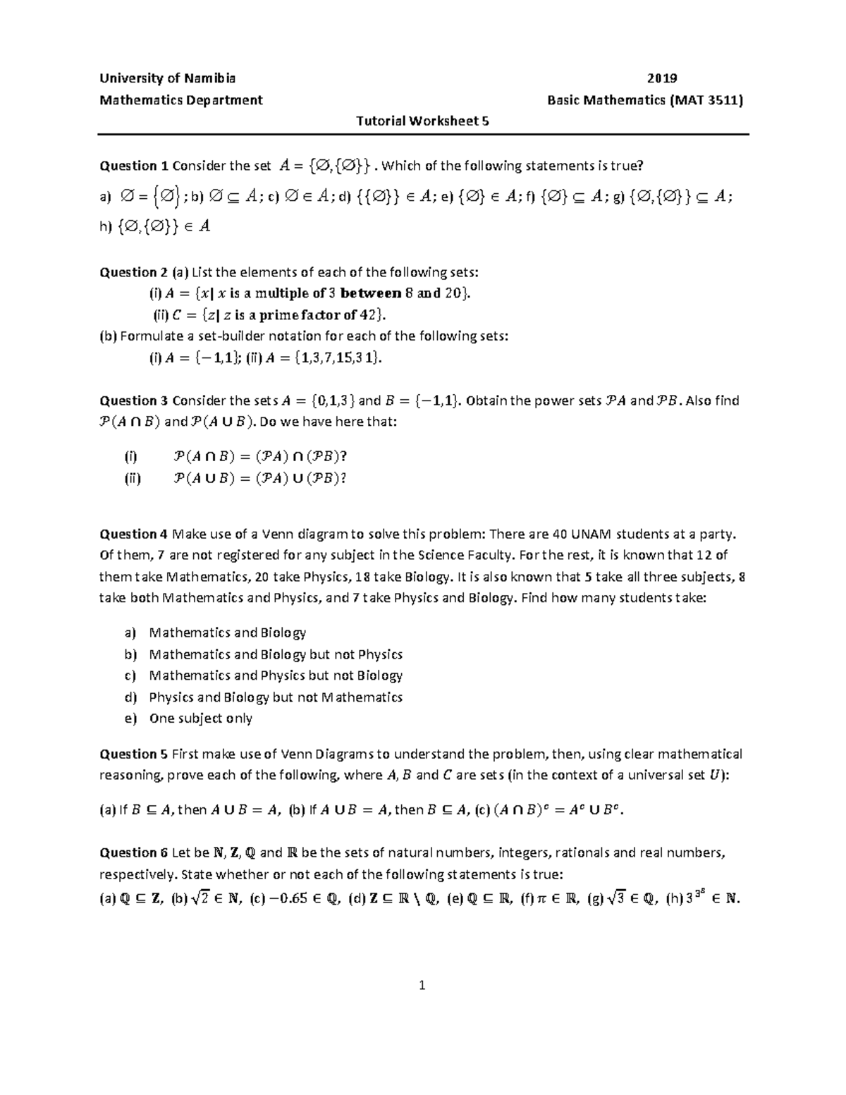 2019 Tutorial Wk 5 - 1 University of Namibia 2019 Mathematics ...