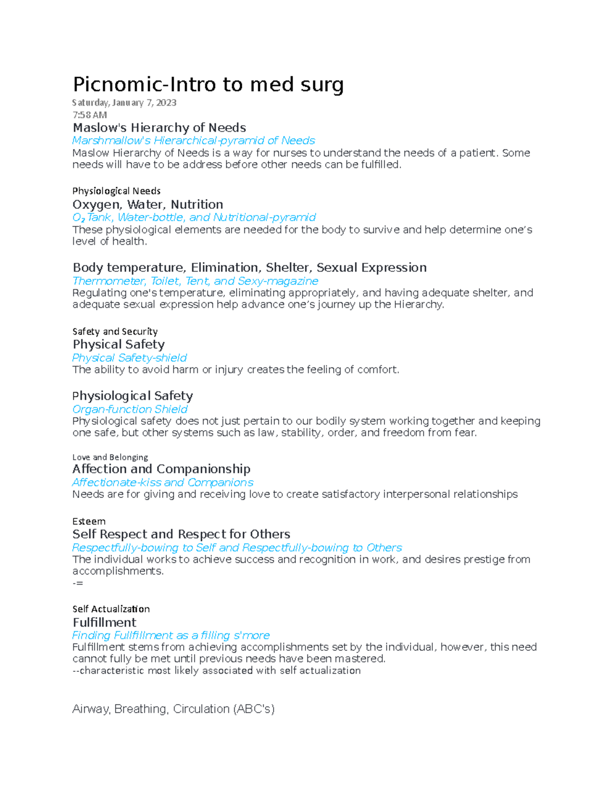 Picnomic-Intro to med surg - Picnomic-Intro to med surg Saturday ...