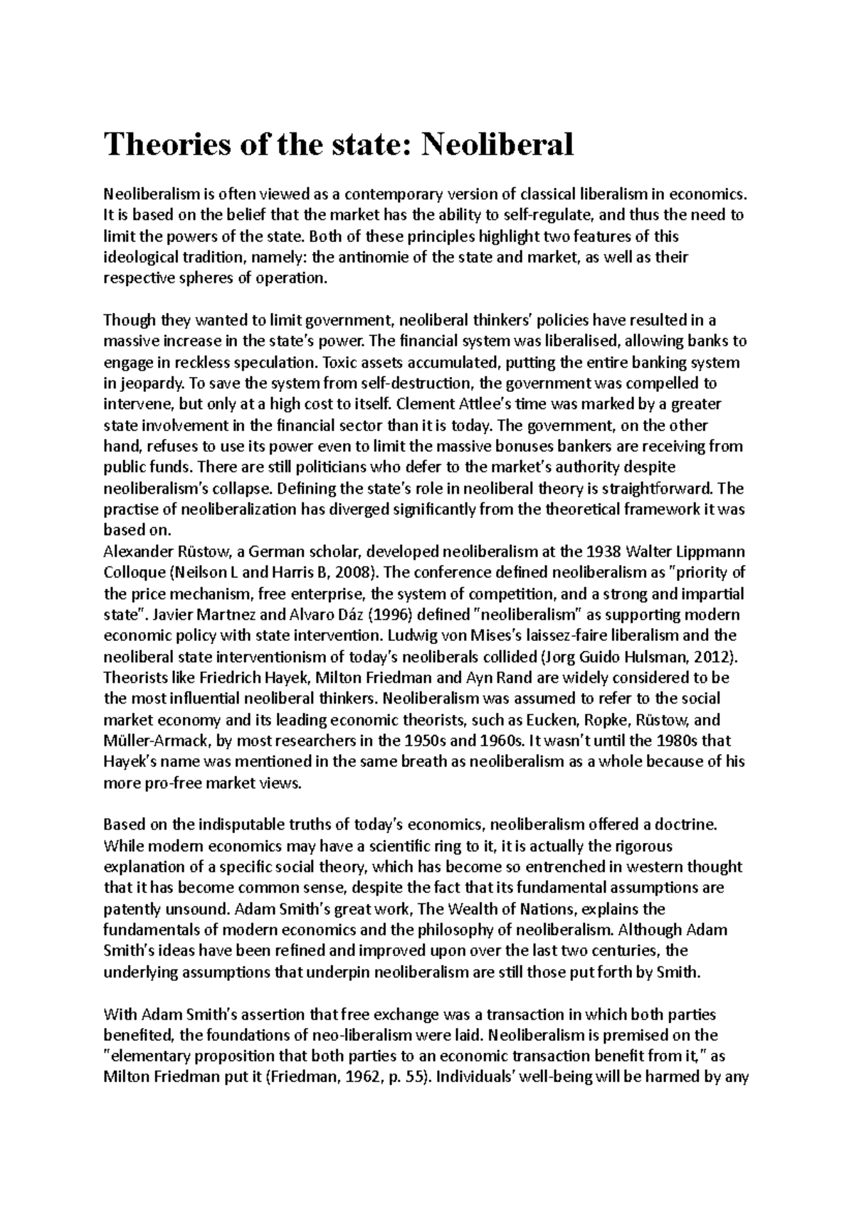 Theories of the state- Neoliberal - Political Science - AMU - Studocu