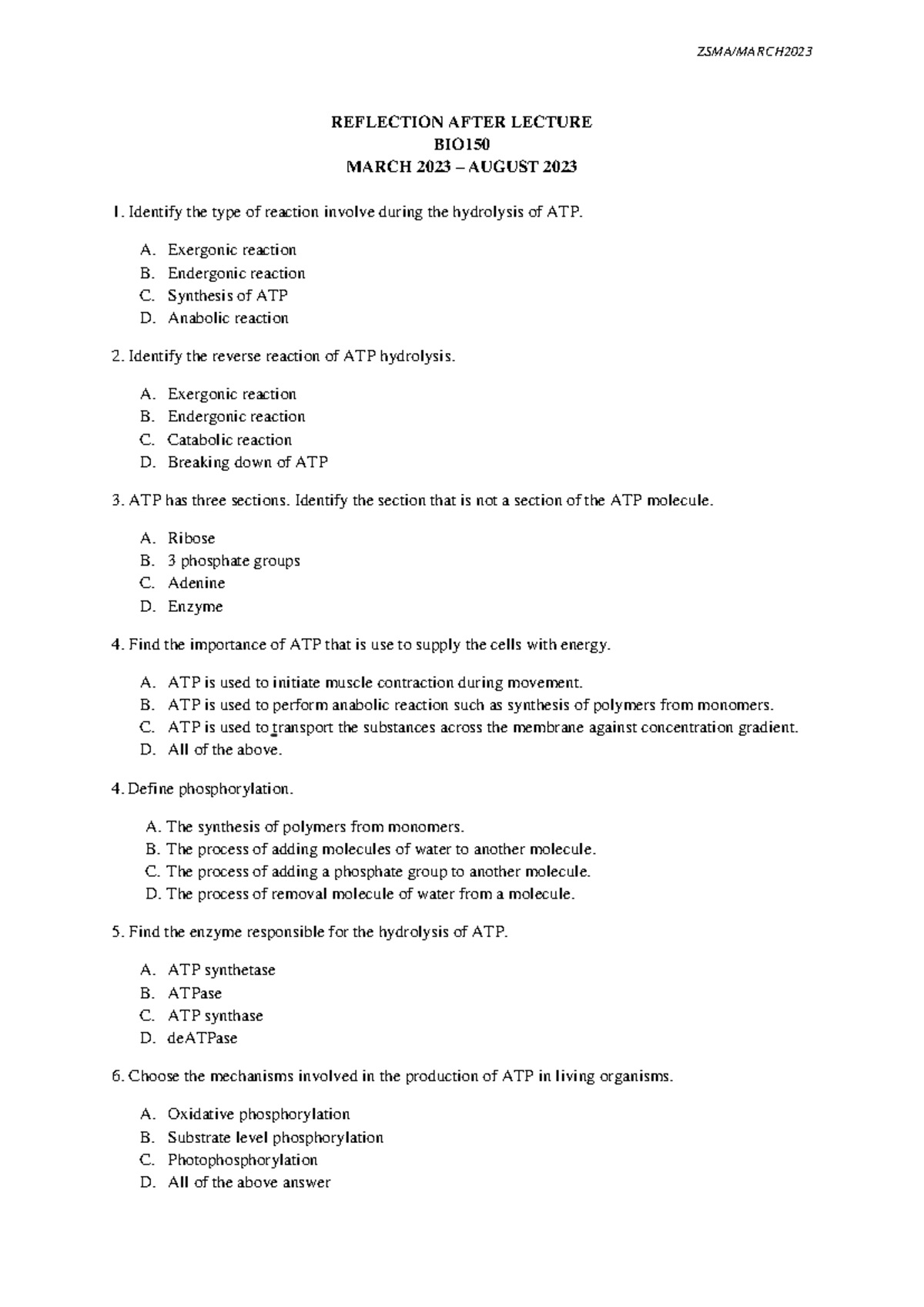 Q WEEK 4 Reflection After Lecture 240424 102600 - ZSMA/MARCH REFLECTION ...
