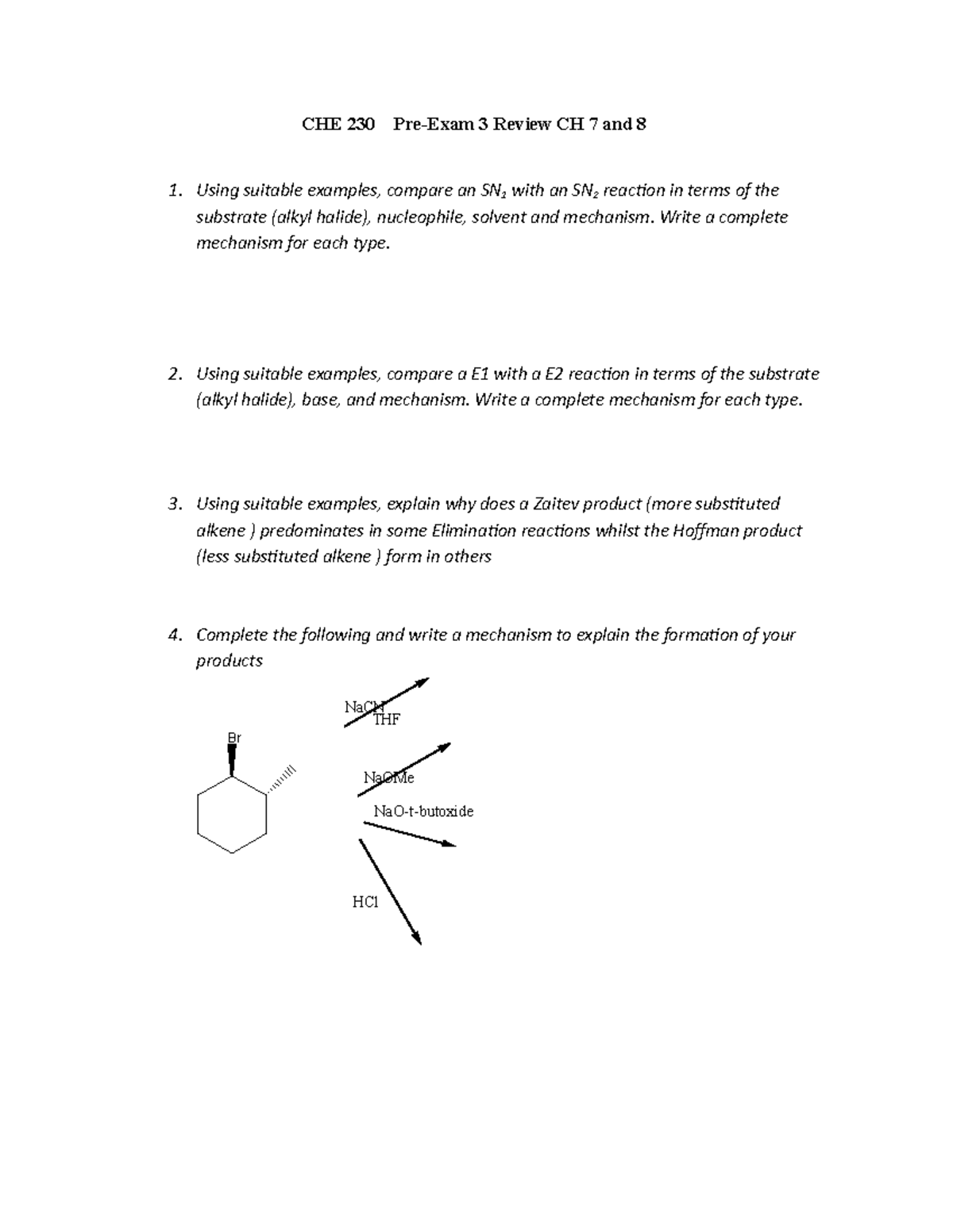 CHE 230 Pre-Exam 3 Review Ch 7 and 8 - CHE 230 3 Review CH 7 and 8 1 ...