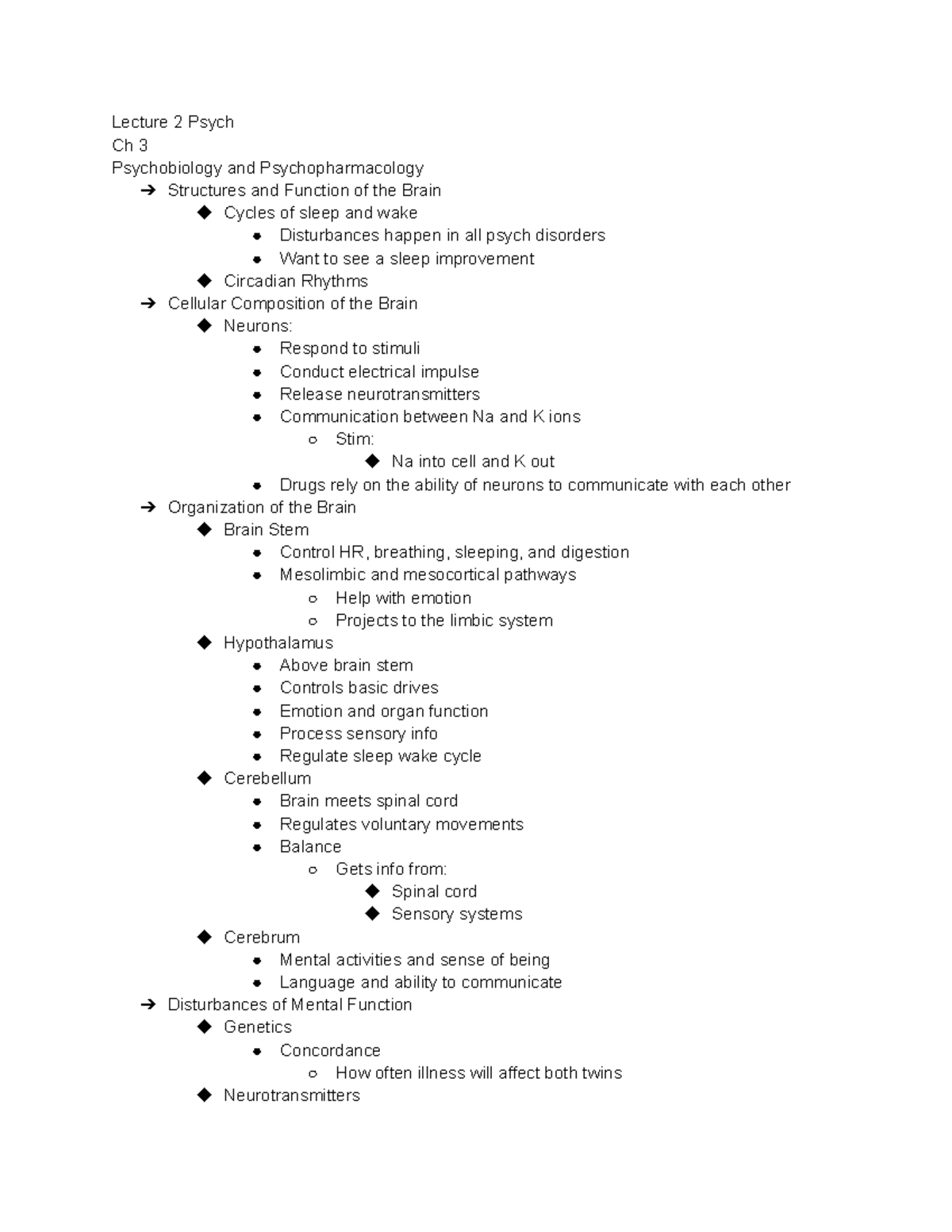 Lecture 2 Psych - Structures of the brain and how they work with the ...