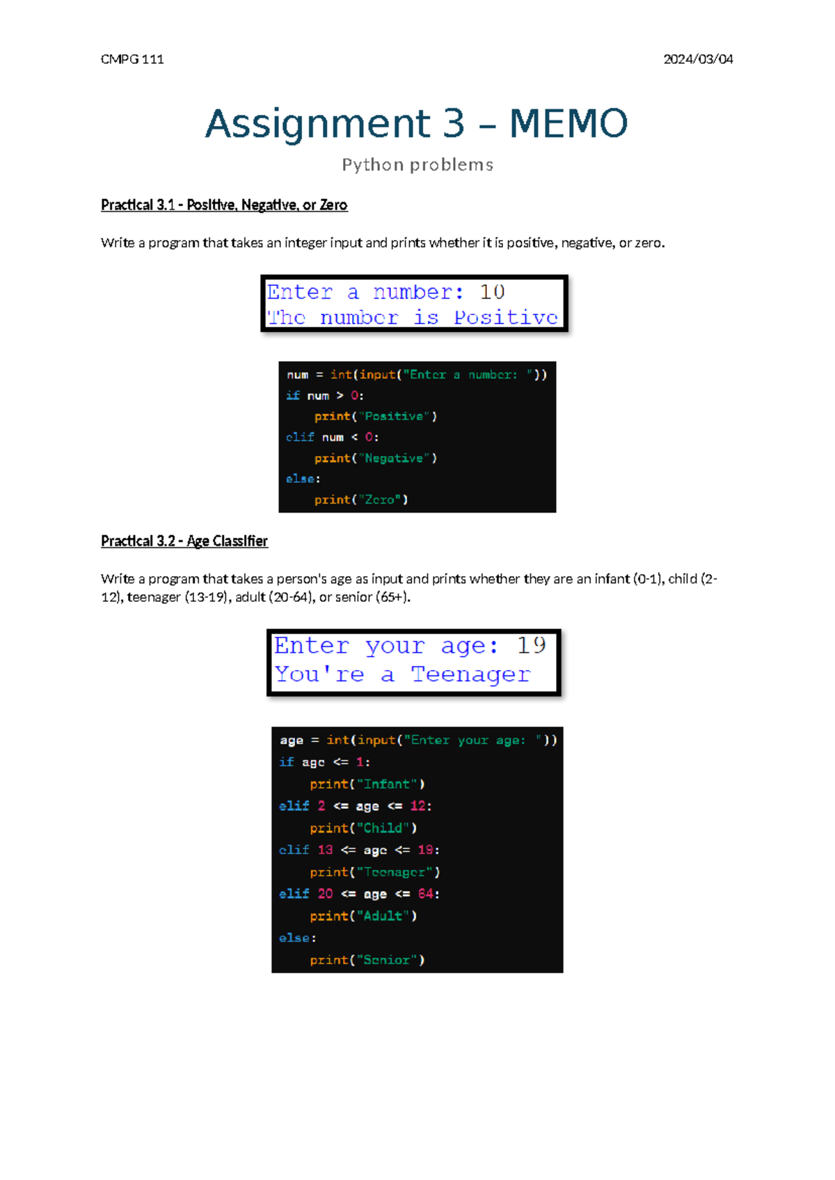 Practical 3 - MEMO - Prac 3 2024 - CMPG 111 2024/03/ Assignment 3 – MEMO Python problems ...