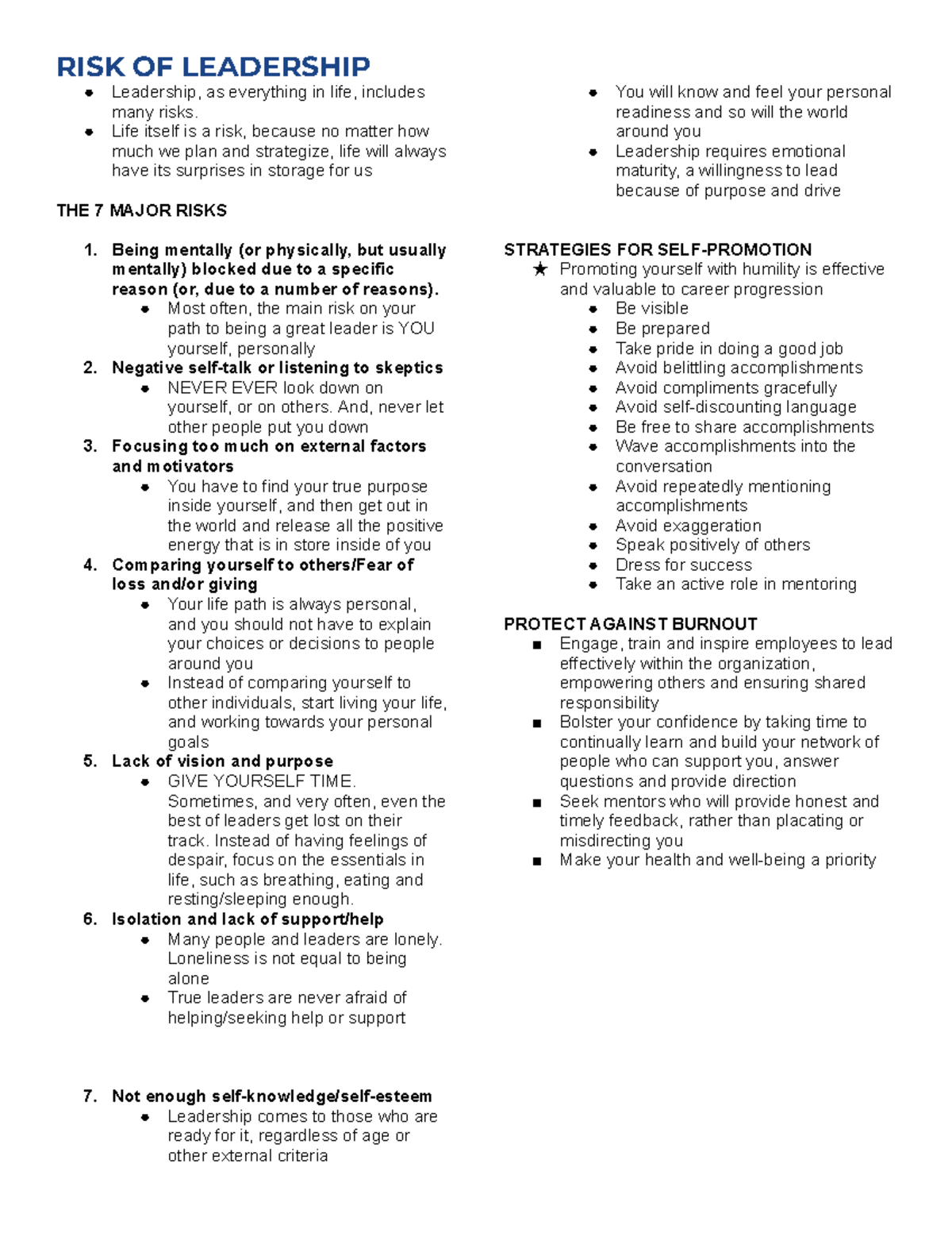 PMNL111 RISK OF Leadership - RISK OF LEADERSHIP Leadership, as ...