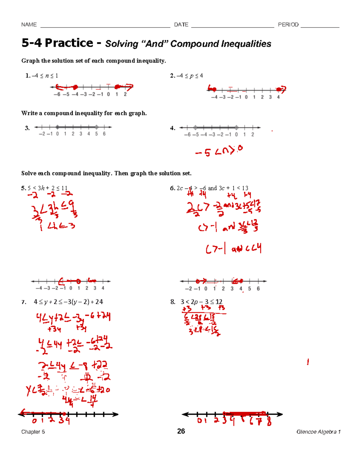 5-4 day 1 Practice Worksheet Solving AND Compound Inequalities - NAME ...