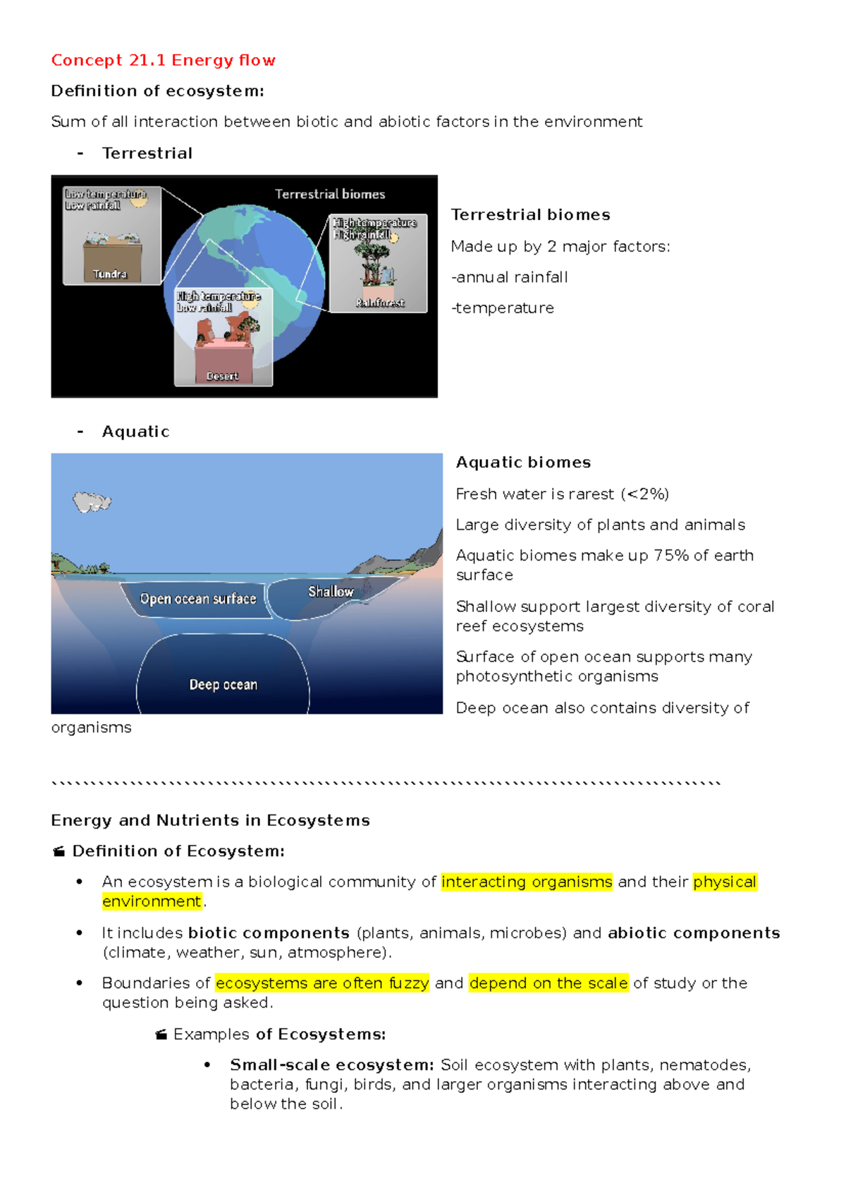 Bio w11 - biol10010 note w11 - Concept 21 Energy flow Definition of ...