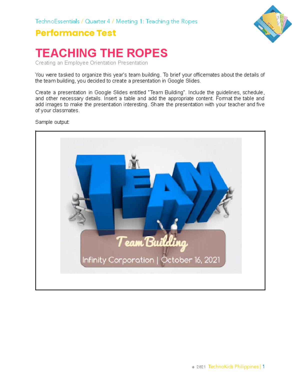 Q4M1 Performance Test - Teaching the Ropes - Performance Test TEACHING ...