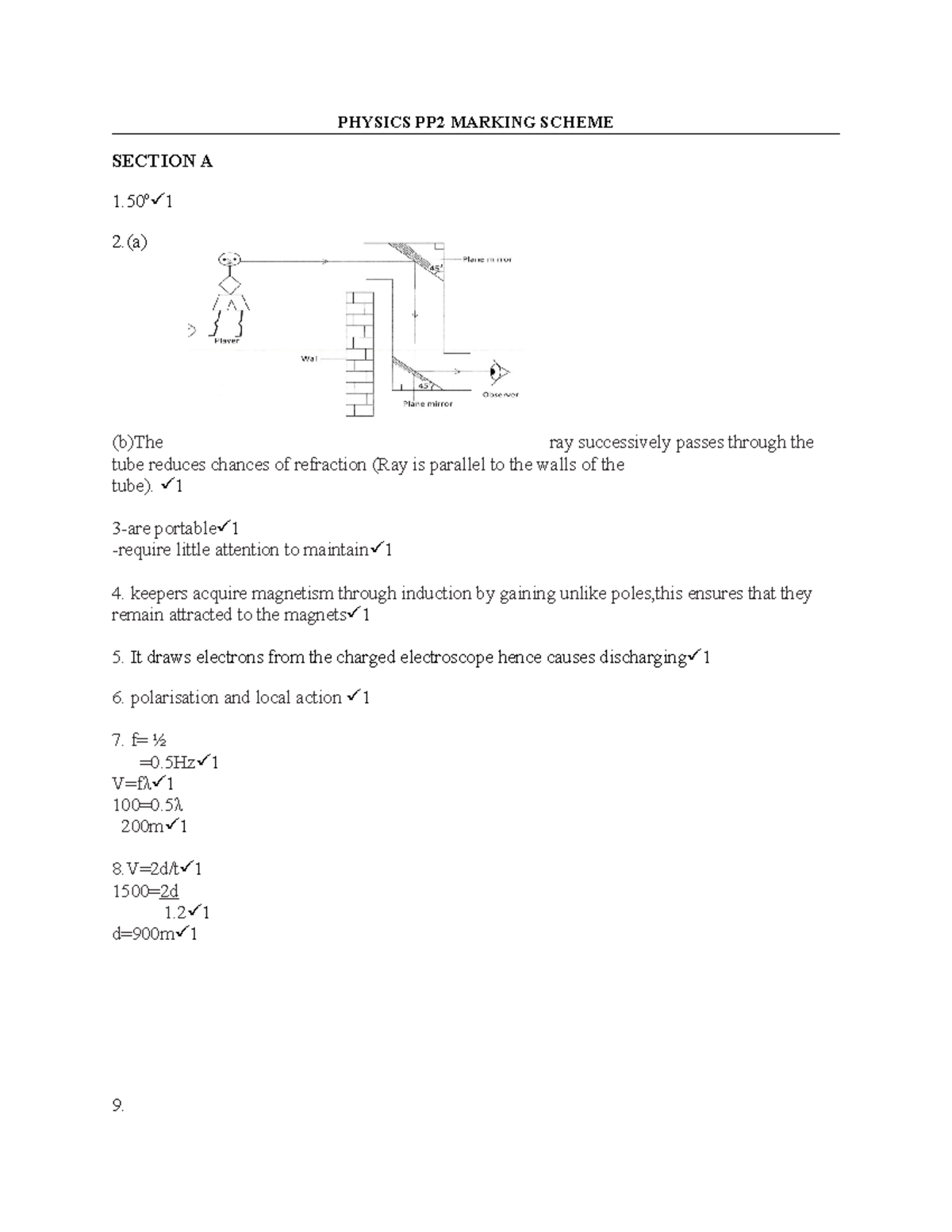 F3 Physics P2 MS - good - PHYSICS PP2 MARKING SCHEME SECTION A 1 1 2.(a ...