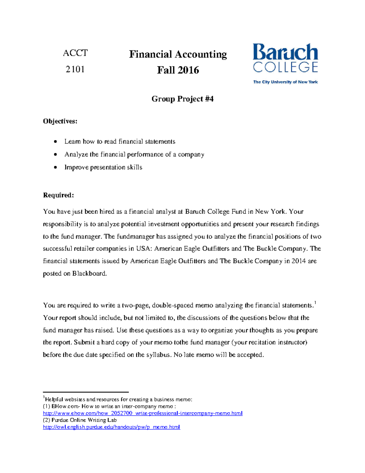 Group Project 4 - ACCT 2101 Financial Accounting Fall 2016 Group ...
