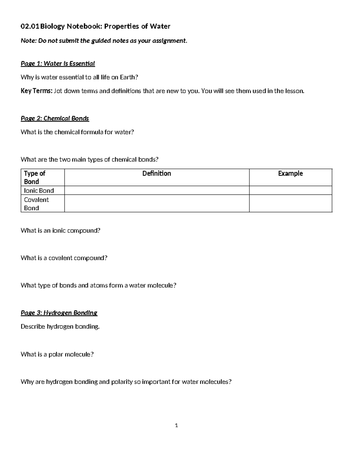 02 01 properties of water - 02 Biology Notebook: Properties of Water ...