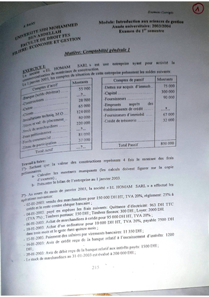 Des examens S1 compta general - Comptabilité générale - Studocu