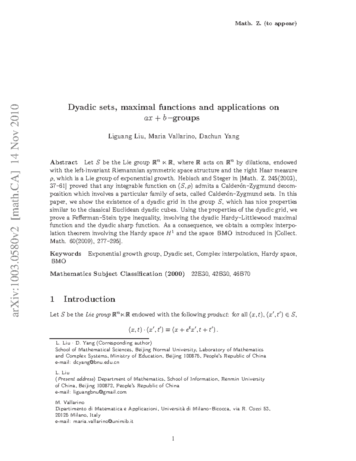 1003 - Cours - arXiv:1003 [math] 14 Nov 2010 Math. Z. (to appear ...