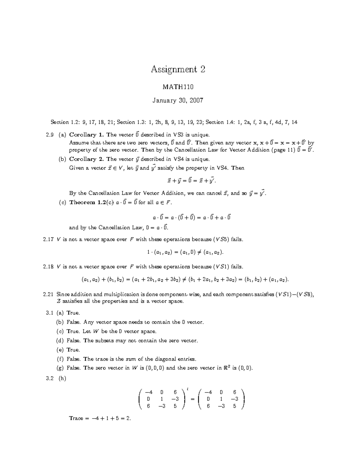 110HW2 - Arthur Ogus, Spring 2007 - Assignment 2 MATH110 January 30 ...