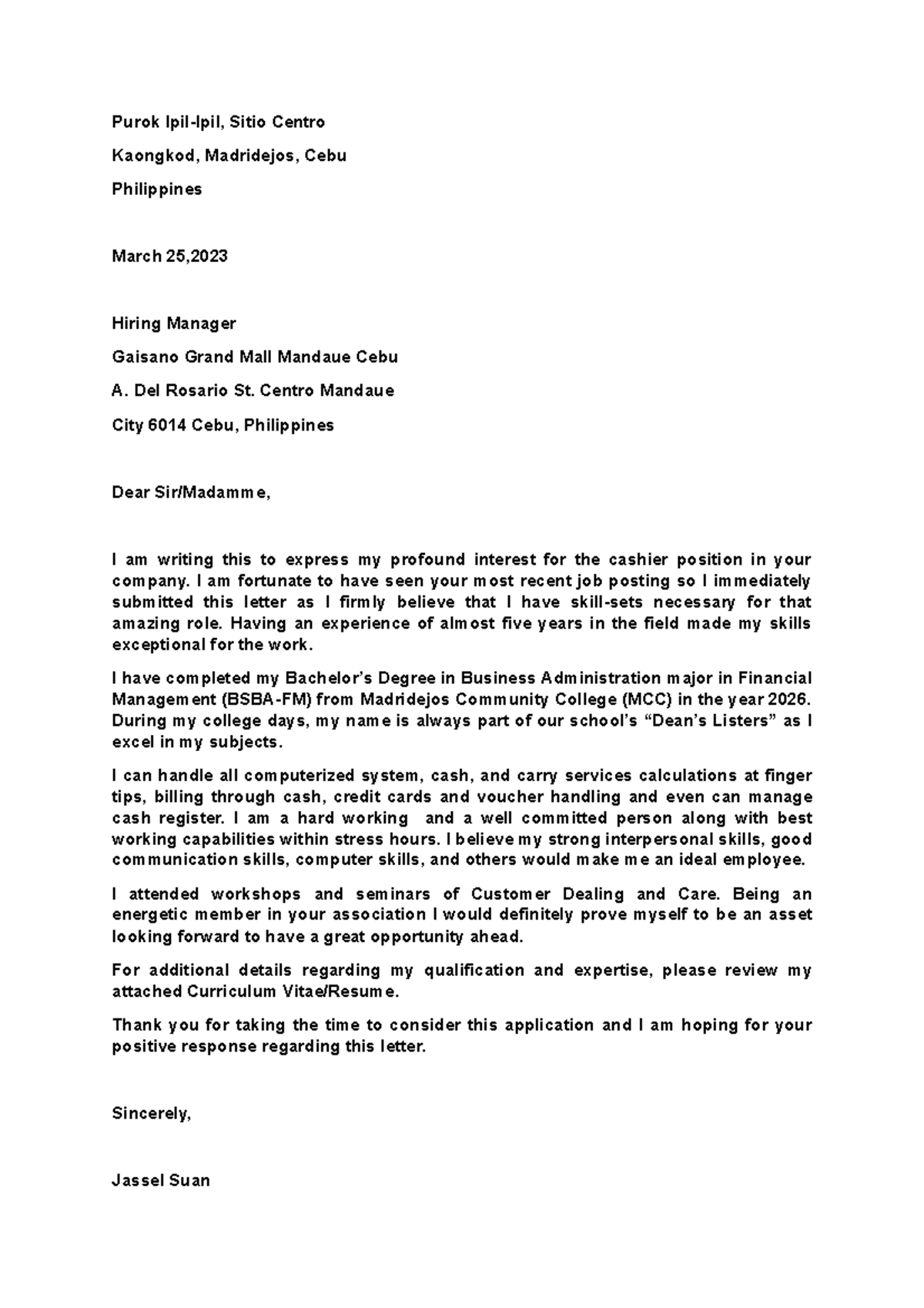 Application Letter - Kkk - Purok Ipil-Ipil, Sitio Centro Kaongkod ...