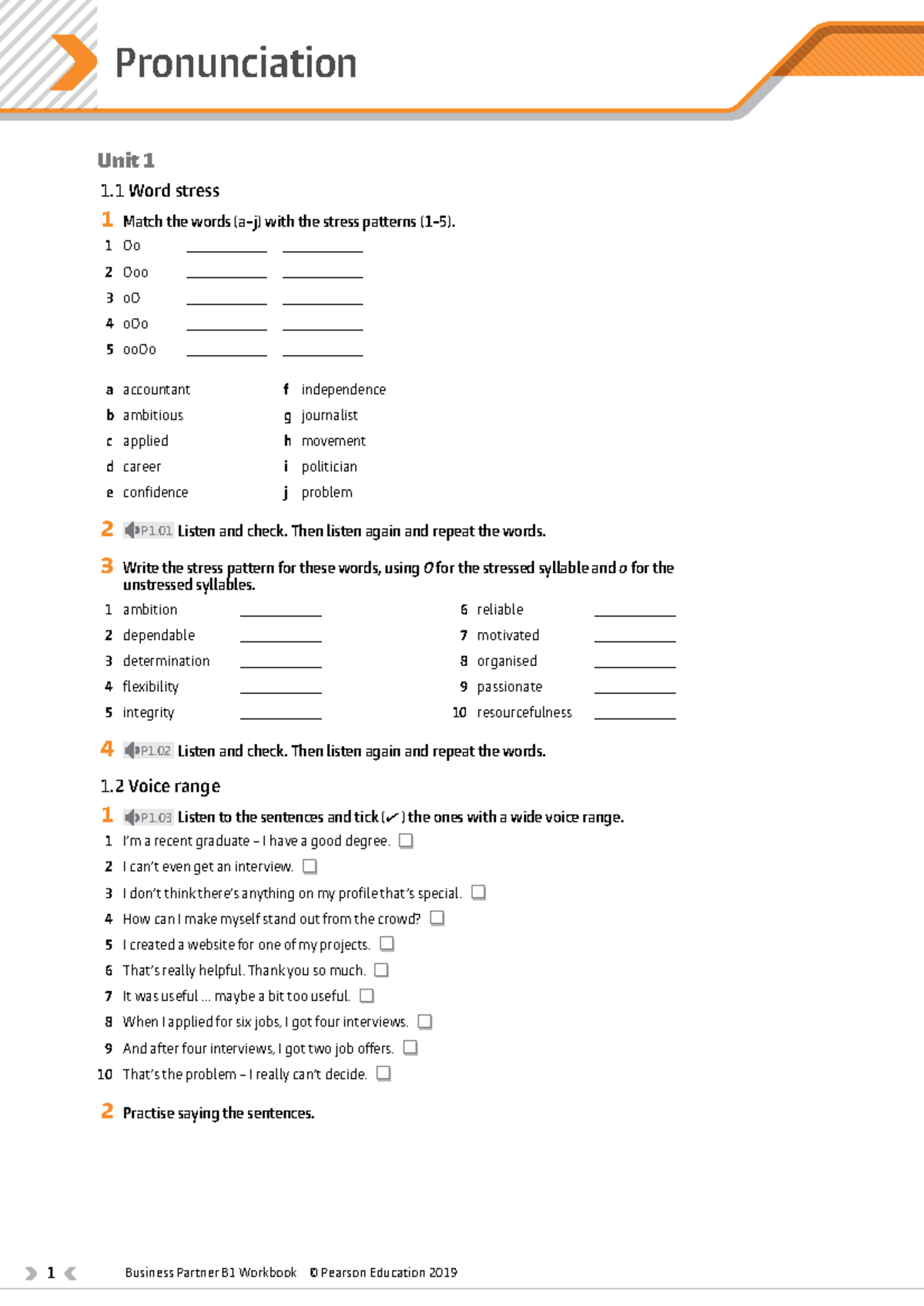 Bus Par WB B1 Pronunciation - Pronunciation Unit 1 1 Word stress 1 ...