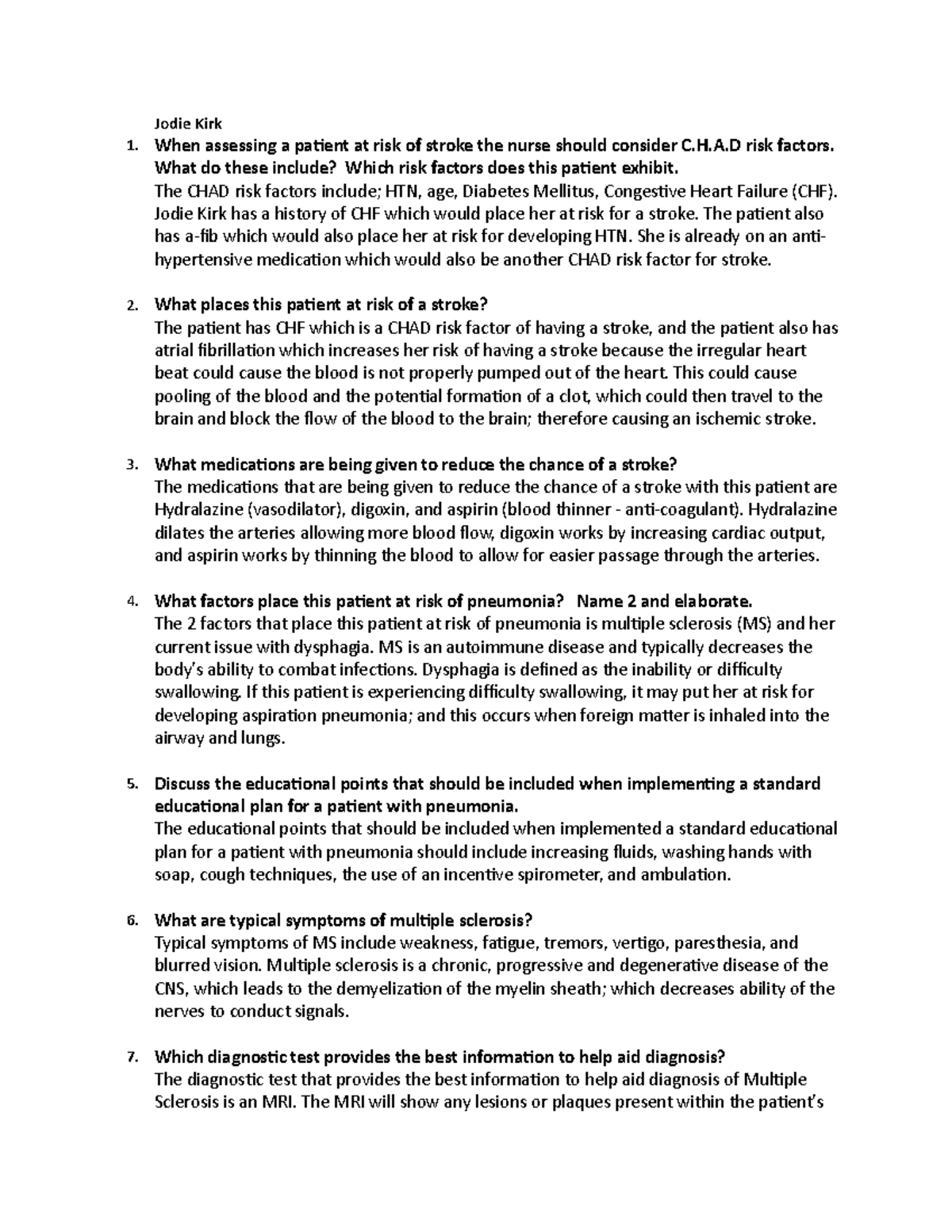 End of Course Sim Prep Jodie Kirk - Jodie Kirk When assessing a patient ...