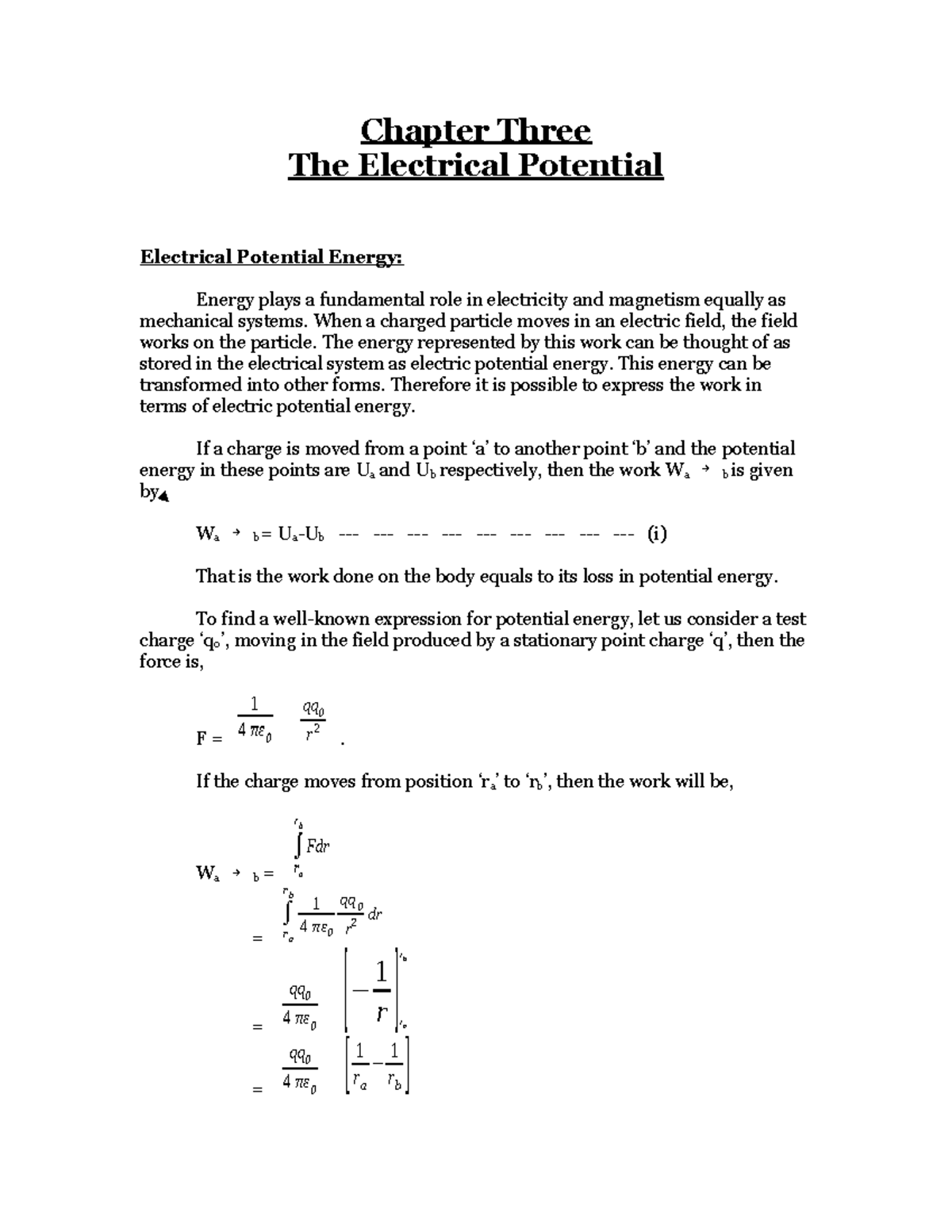 2 Electric Potential - Chapter Three The Electrical Potential ...