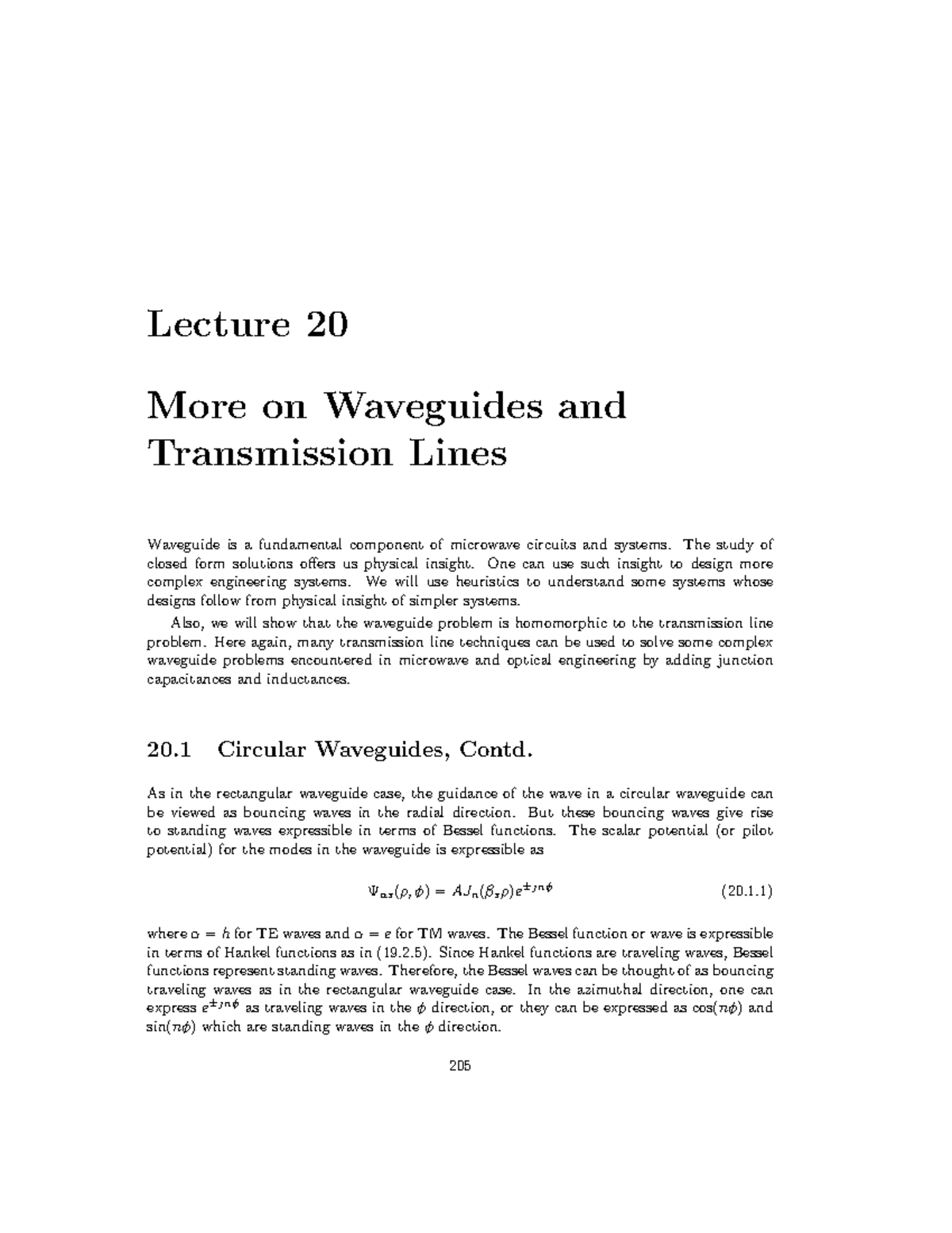 Transmission lines and wave guides - Lecture 20 More on Waveguides and Transmission Lines ...