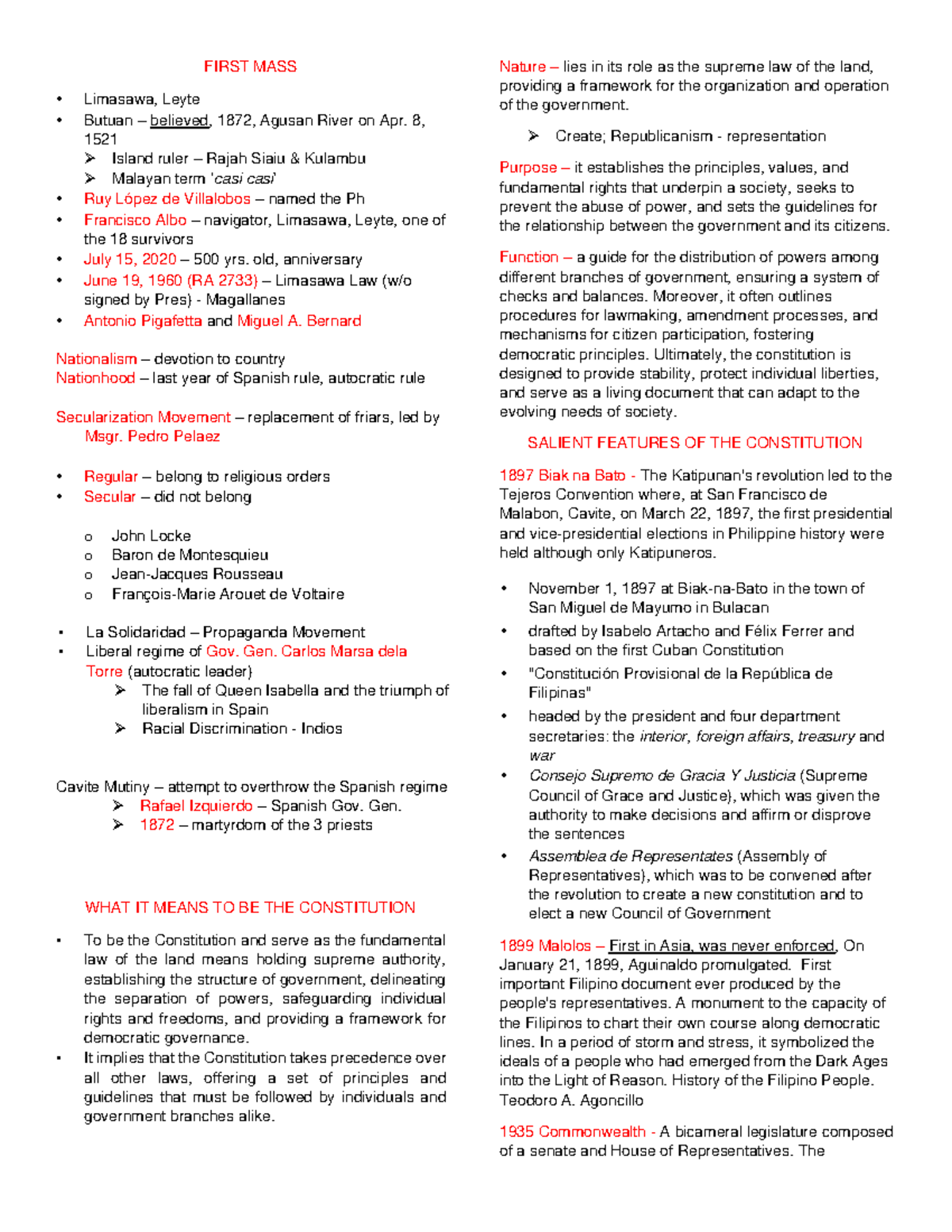 RPH - FIRST MASS • Limasawa, Leyte • Butuan – believed, 1872, Agusan ...