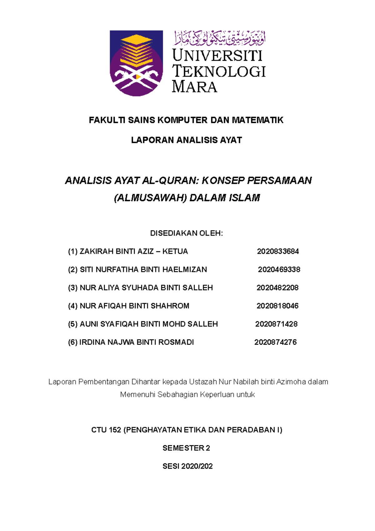 CS112 2C Konsep Persamaan (AL- Musawah) Dalam Islam - FAKULTI SAINS ...