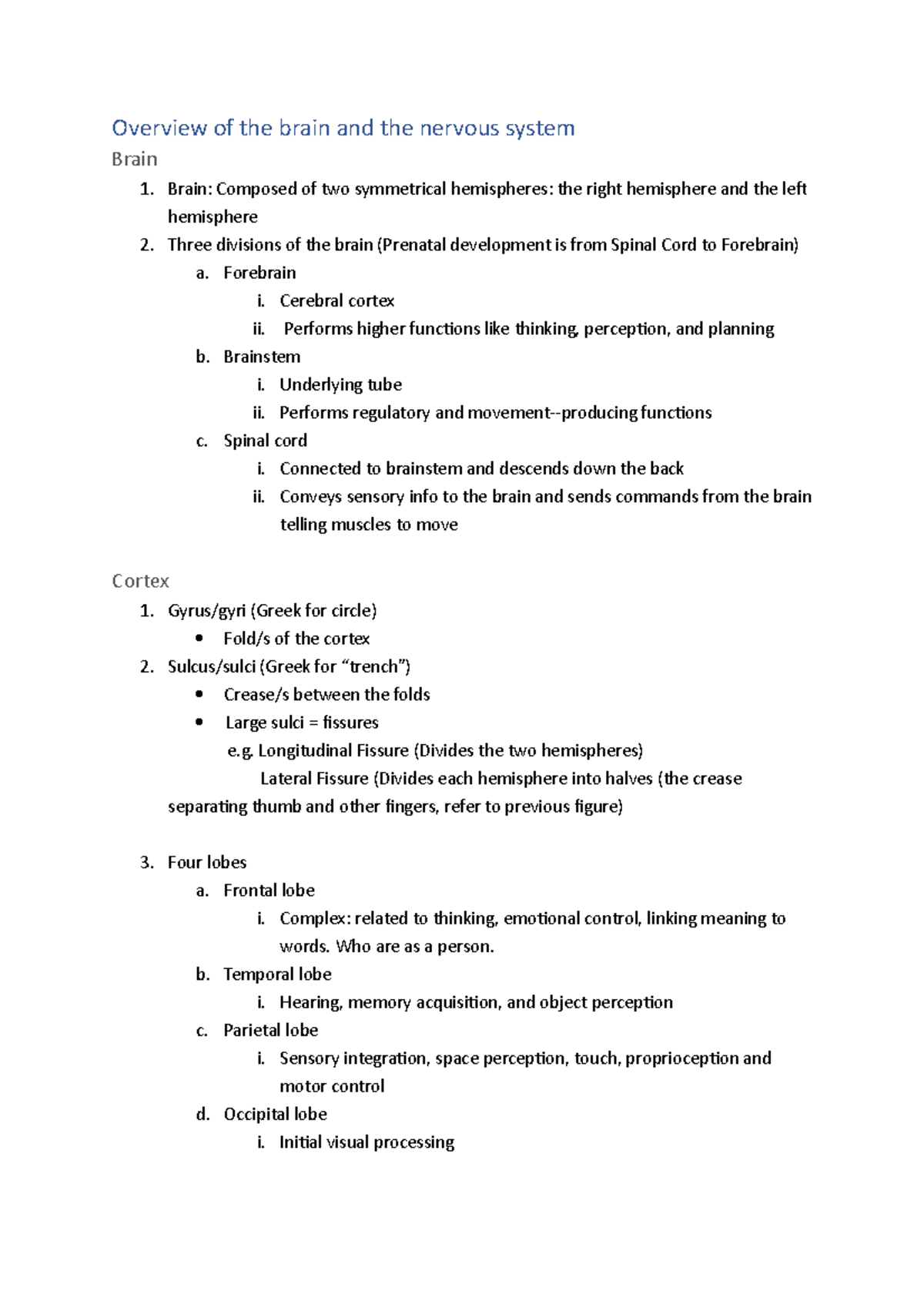 Lecture 1 - Overview of the brain and the nervous system - Overview of ...