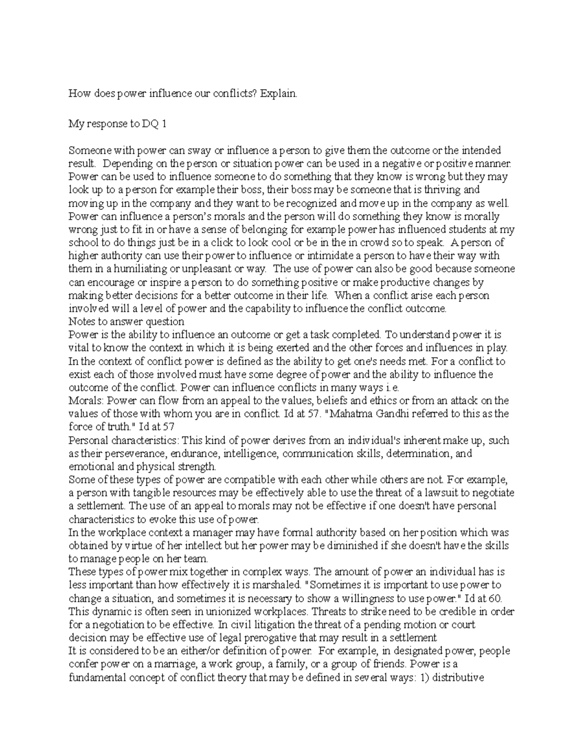 Conflict and Negotiation Wk 4 Discussion Questions - How does power ...